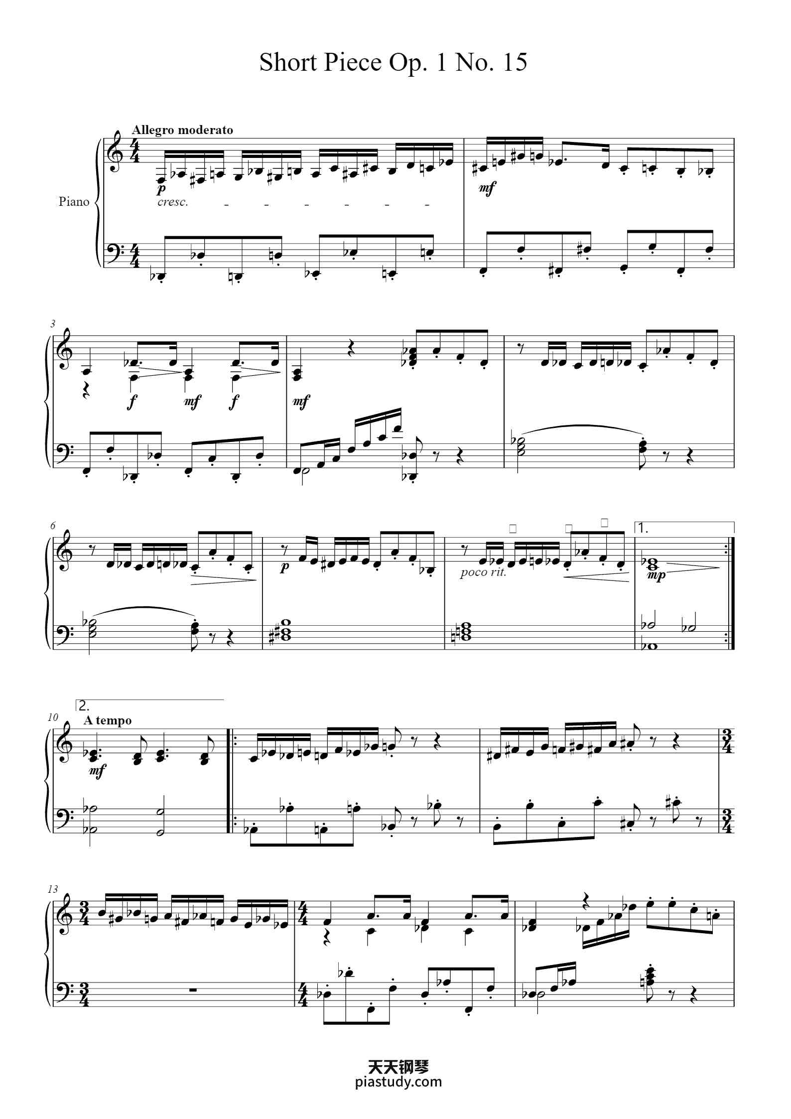 Short Piece Op. 1 No. 15钢琴谱 - 3gC42bX - free piano sheet music ...