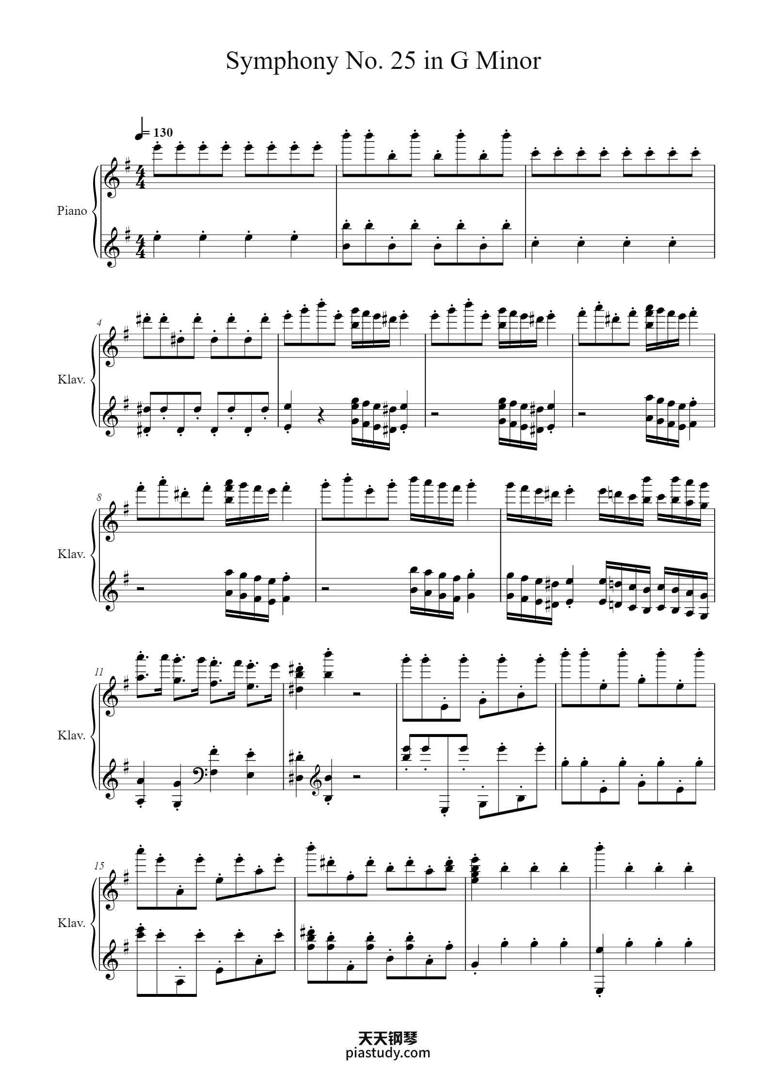 'Symphony No. 25 in G Minor, K. 183' - Piano Sheet Music By Wolfgang ...