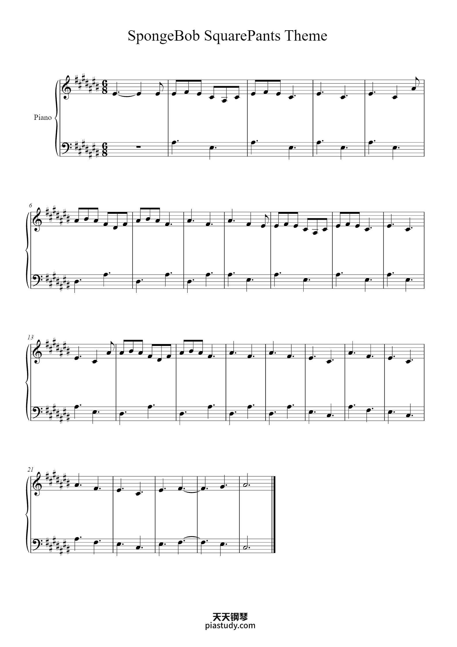 'SpongeBob SquarePants Theme but in Minor Key' - Piano Sheet Music By ...
