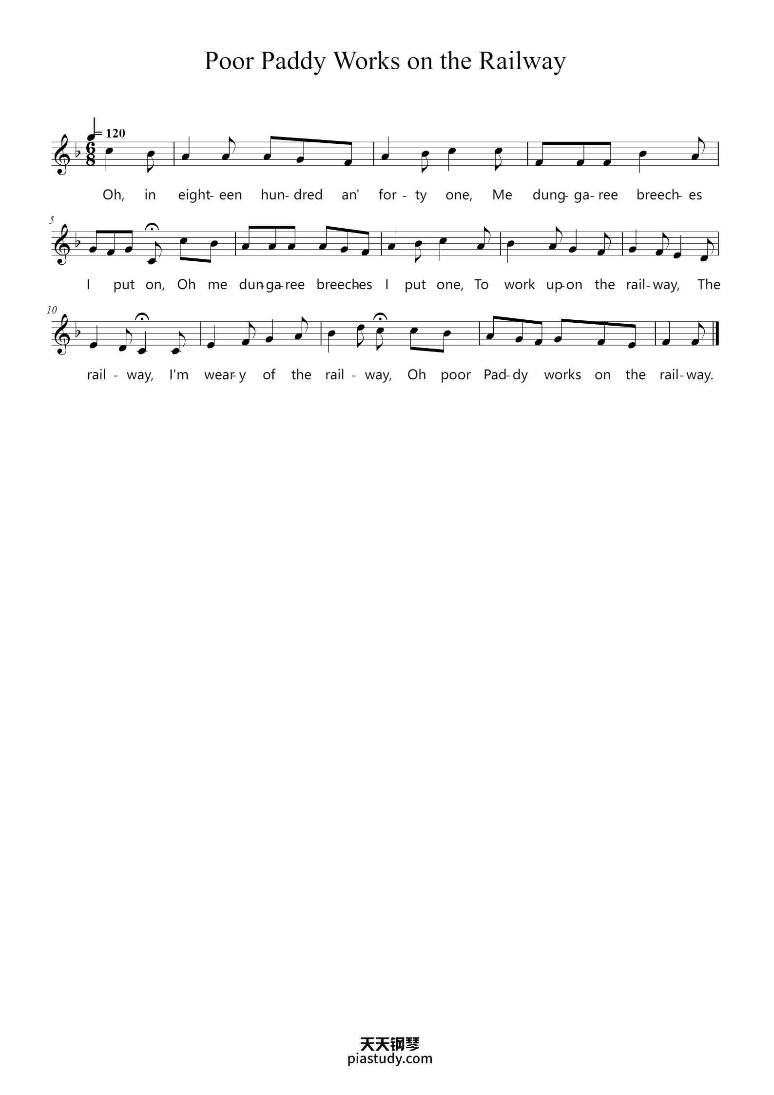 Poor Paddy Works on the Railway钢琴谱 - Laura Church - free piano sheet ...