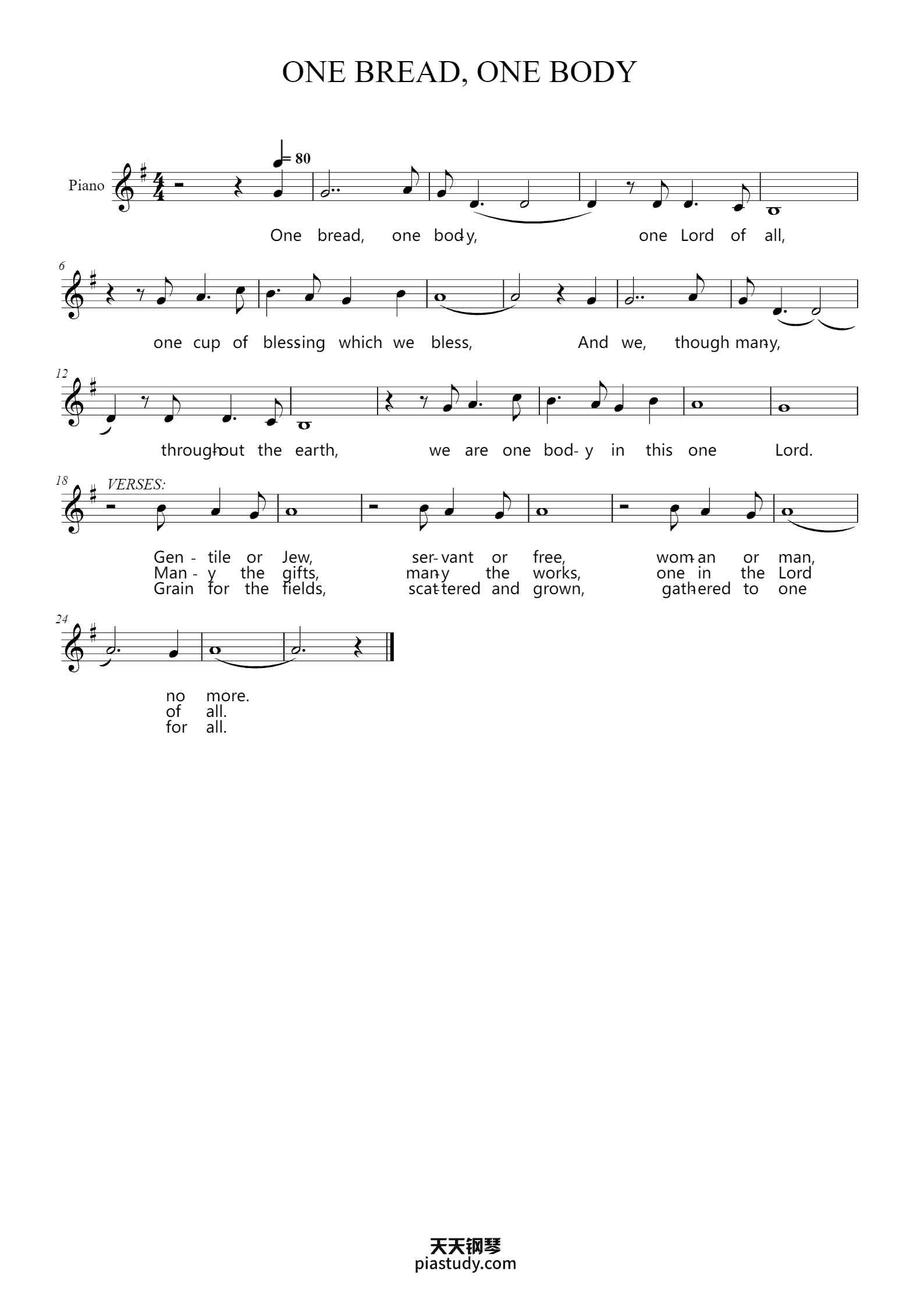 ONE BREAD, ONE BODY钢琴谱 - - free piano sheet music - PiaNoproblem