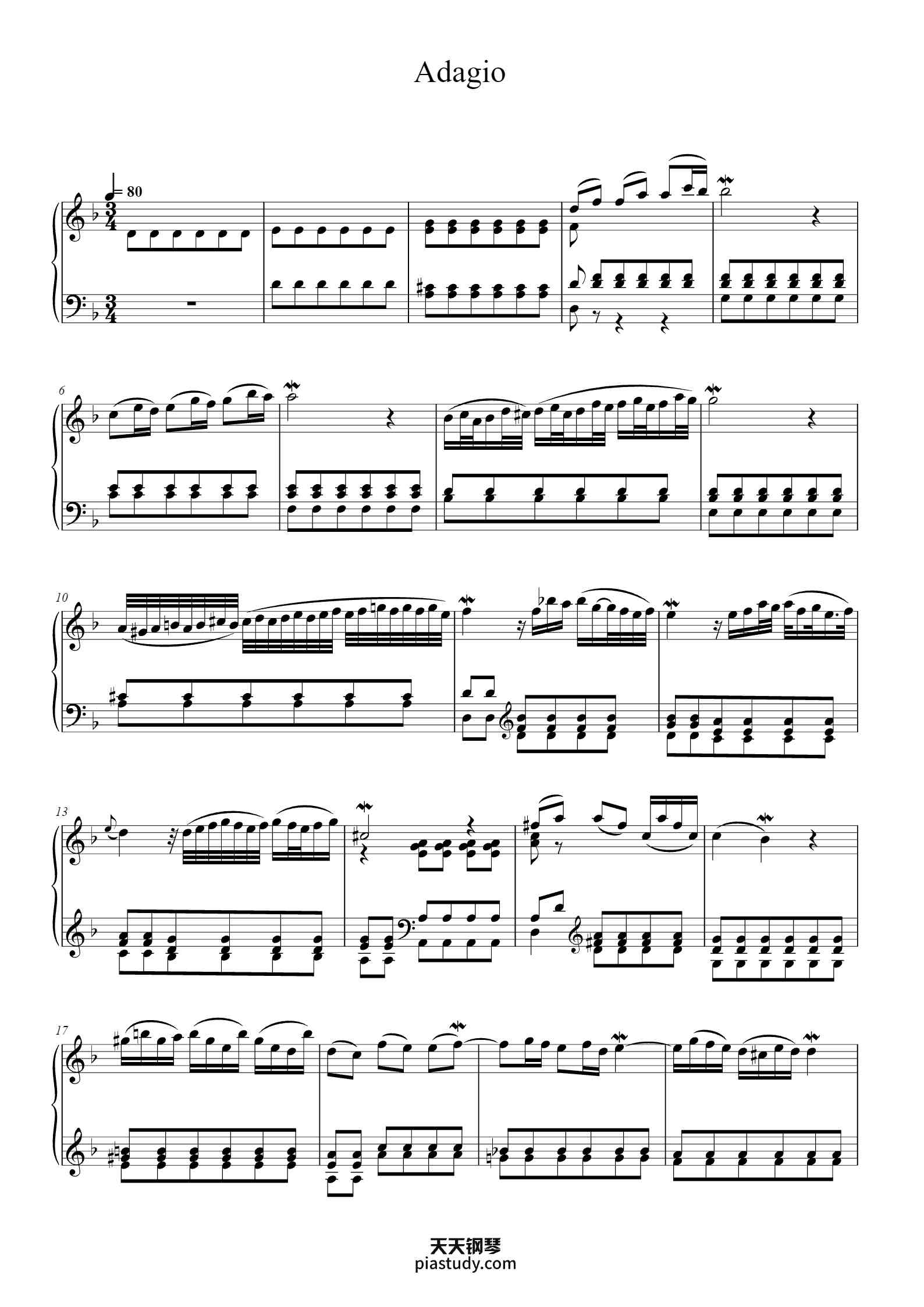 Adagio in G Minor for Strings and Basso Continuo, BWV 593钢琴谱 - Johann ...