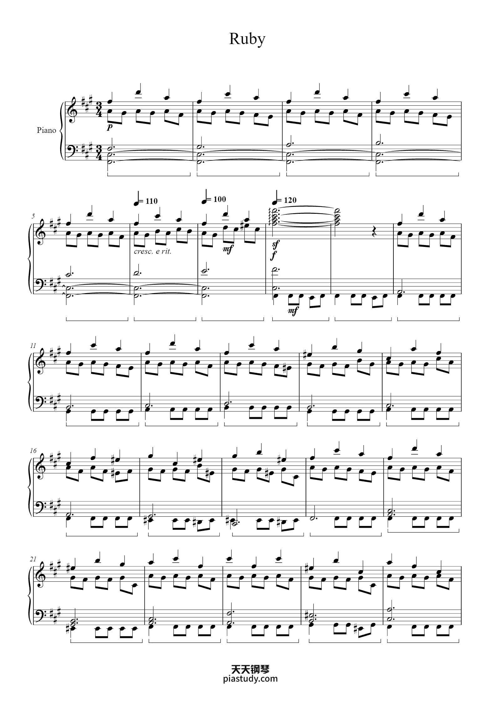 'Ruby' - Piano Sheet Music By AgentM | TOPiano