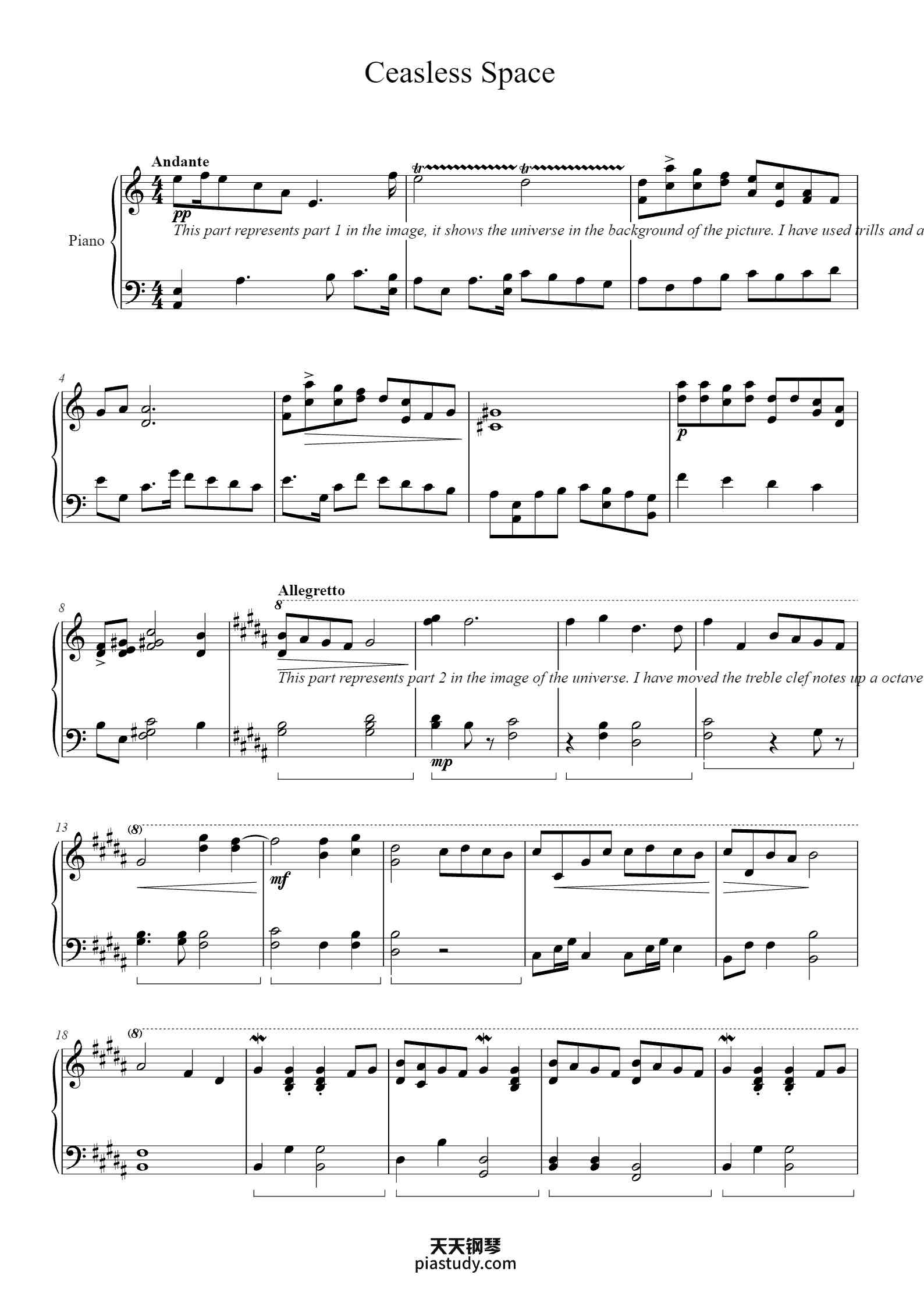 Ceaseless Space钢琴谱 - Bobby Yu - free piano sheet music - PiaNoproblem