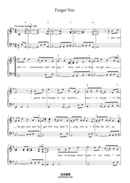 Forget You钢琴谱 - Glee Cast - free piano sheet music - PiaNoproblem