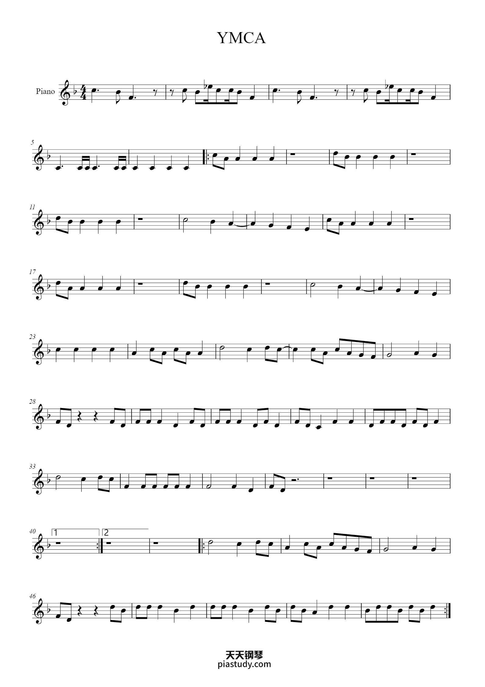 'YMCA' - Piano Sheet Music By Village People | TOPiano