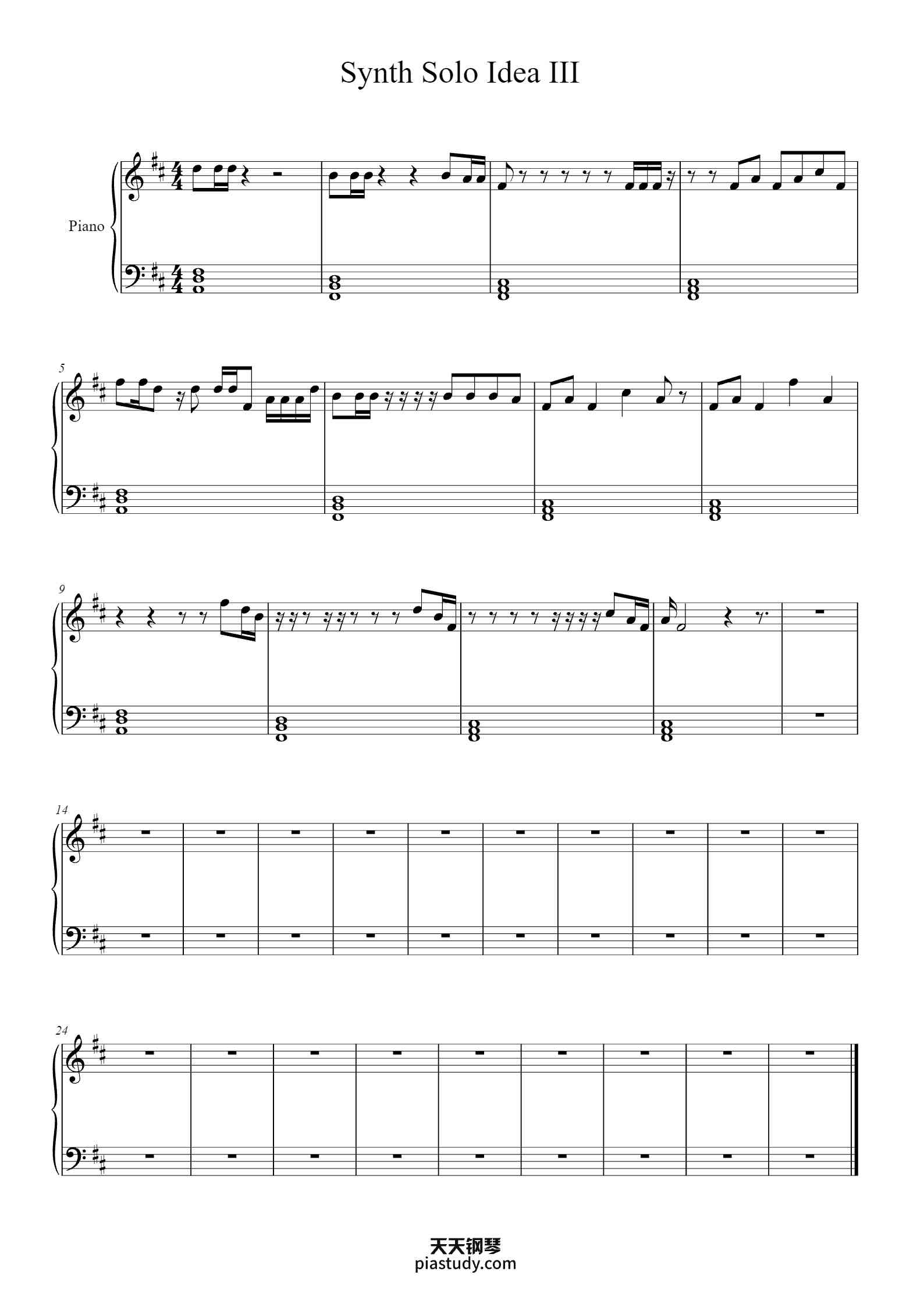 Synth Solo Idea III钢琴谱 - The Kim West - free piano sheet music - PiaNoproblem