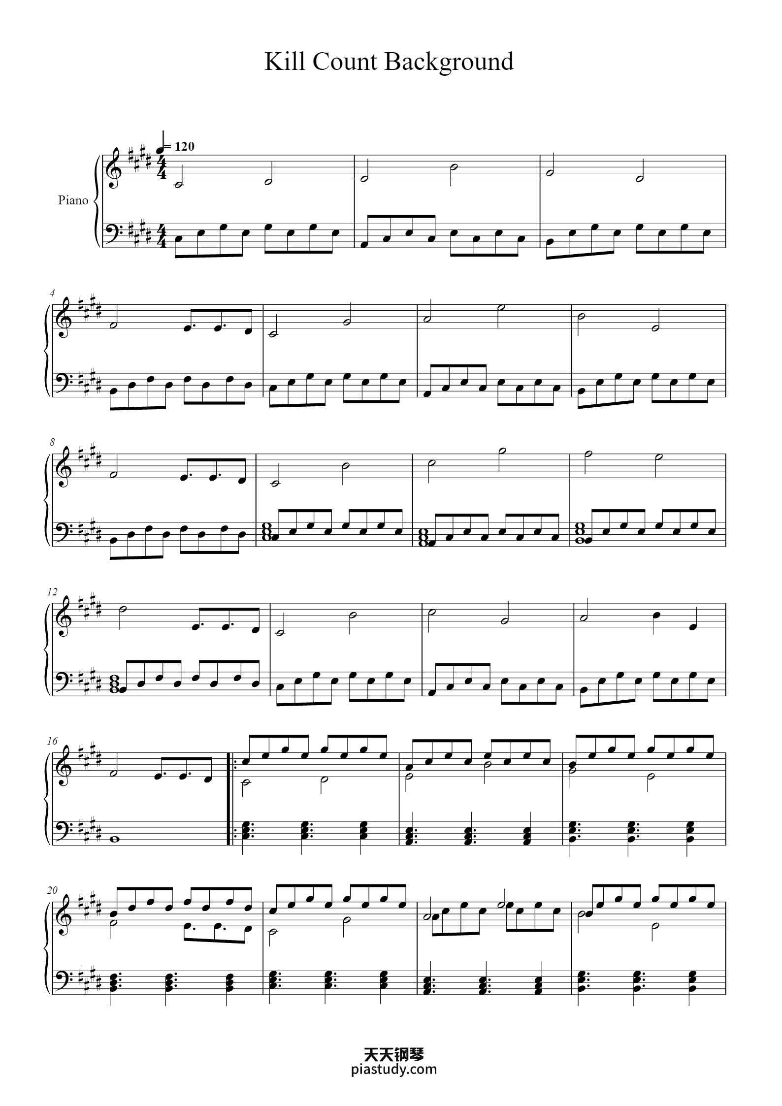 Kill Count Background钢琴谱 - Youngbois - free piano sheet music ...
