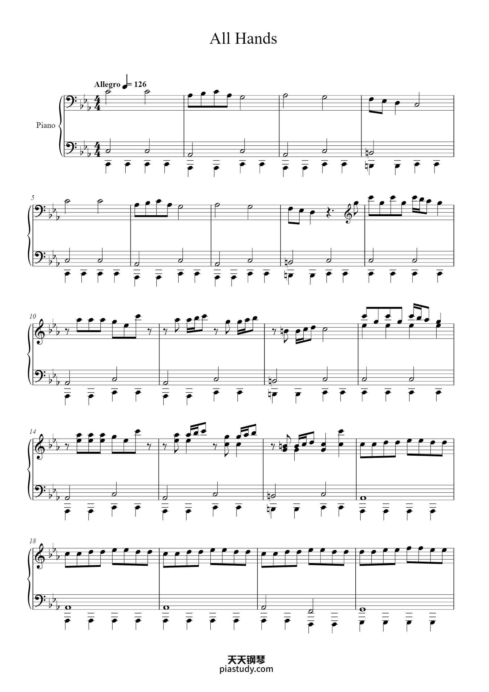 All Hands钢琴谱 - Thomas Regin - free piano sheet music - PiaNoproblem