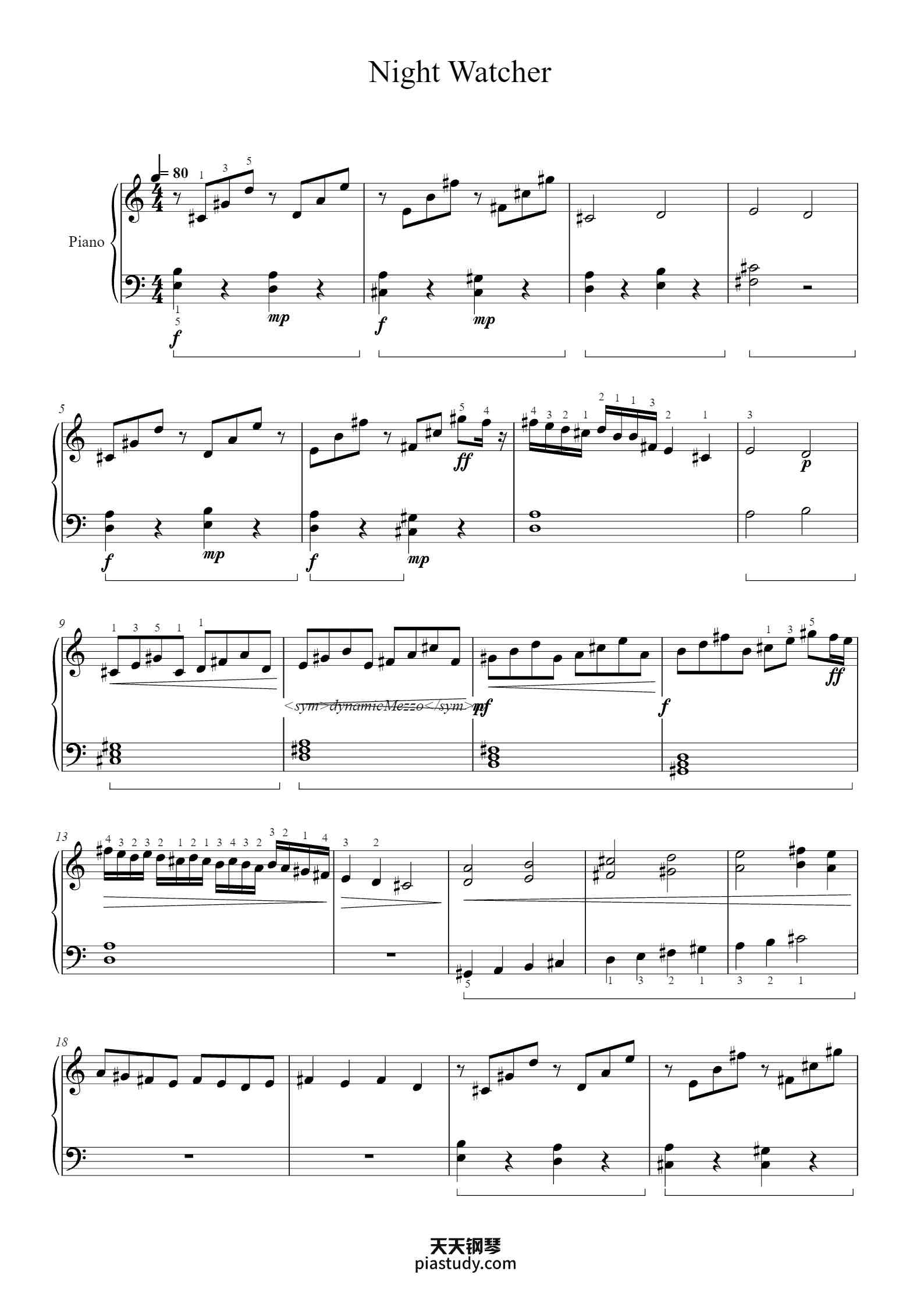 'Night Watcher' - Piano Sheet Music By Krish Mehta/ Krish Mehta | TOPiano