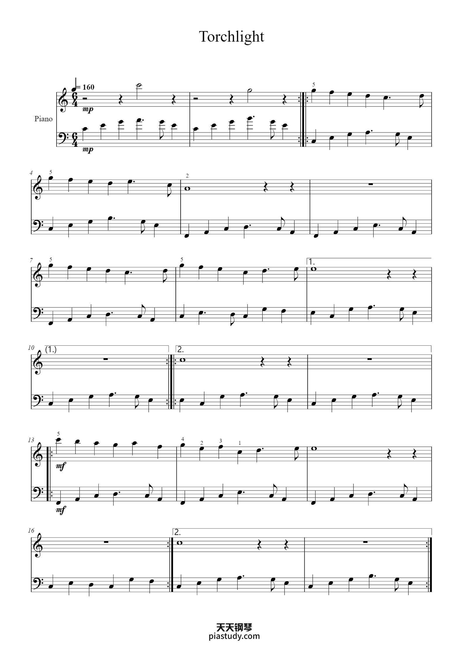 'Torchlight' - Piano Sheet Music By original composition by Sheila Carr ...