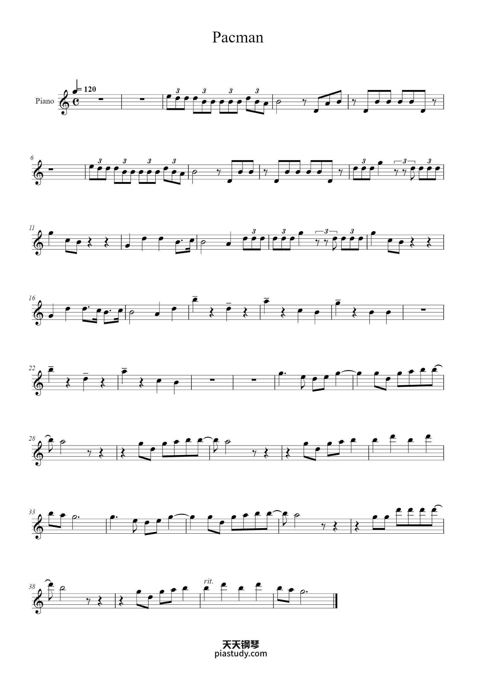 Pacman钢琴谱 - Florine Patricia - free piano sheet music - PiaNoproblem
