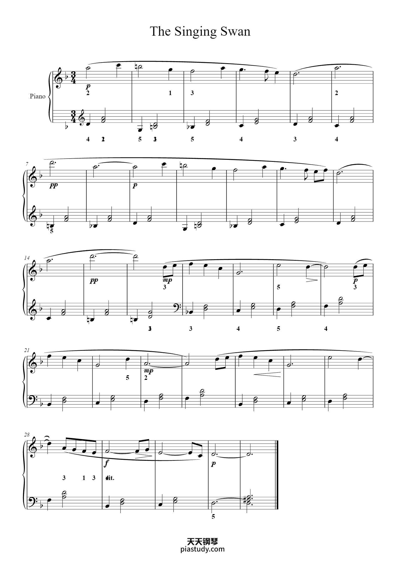 二级-B-1.The Singing Swan钢琴谱 - Alexis Ffrench - free piano sheet music ...