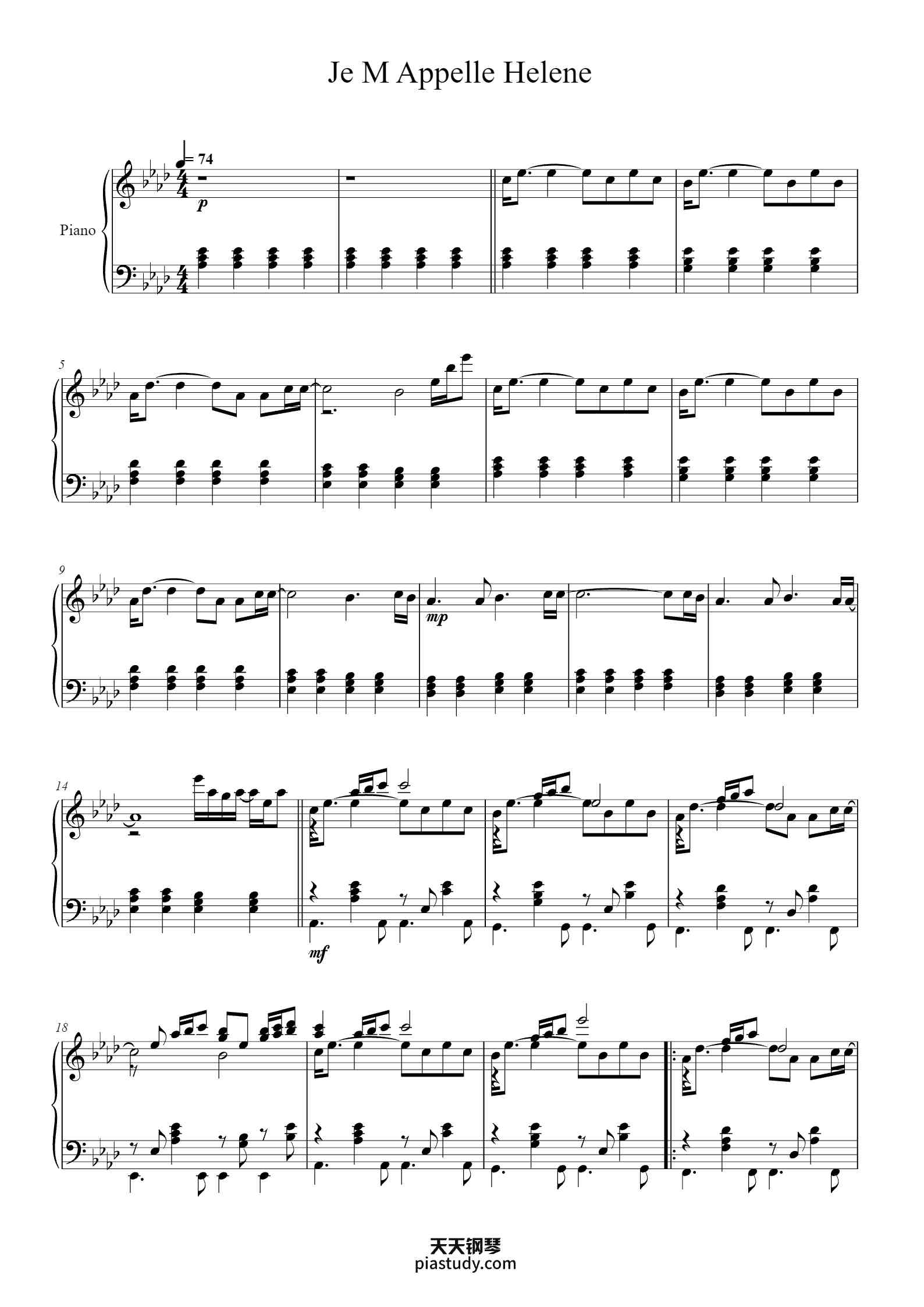 'Je M Appelle Helene' - Piano Sheet Music By Helene Rolles | TOPiano