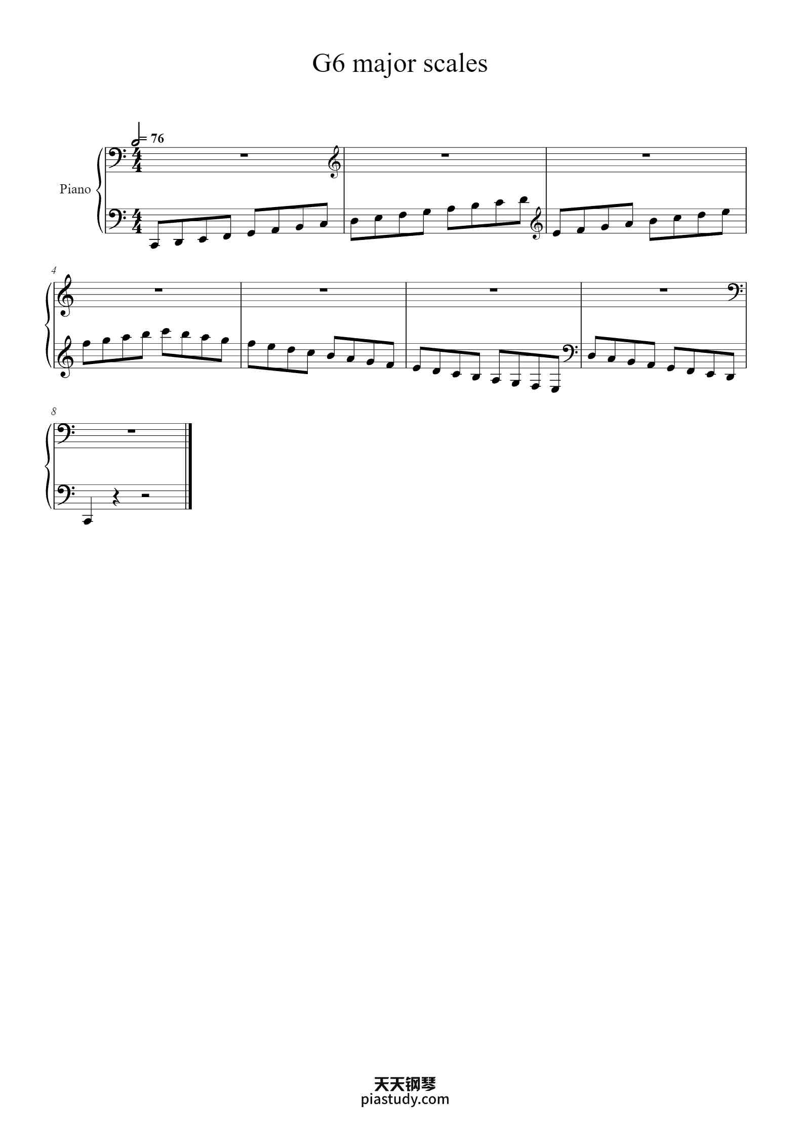 G6 major scales钢琴谱 - - free piano sheet music - PiaNoproblem
