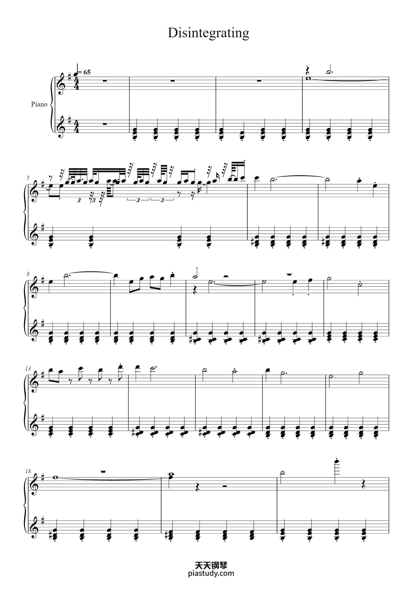 Disintegrating钢琴谱 - Myuuji - free piano sheet music - PiaNoproblem