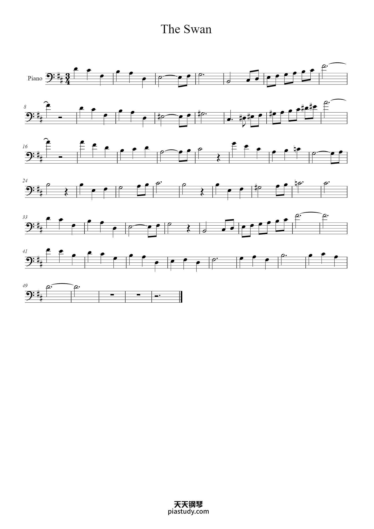 'The Swan' - Piano Sheet Music By Saint Saens | TOPiano