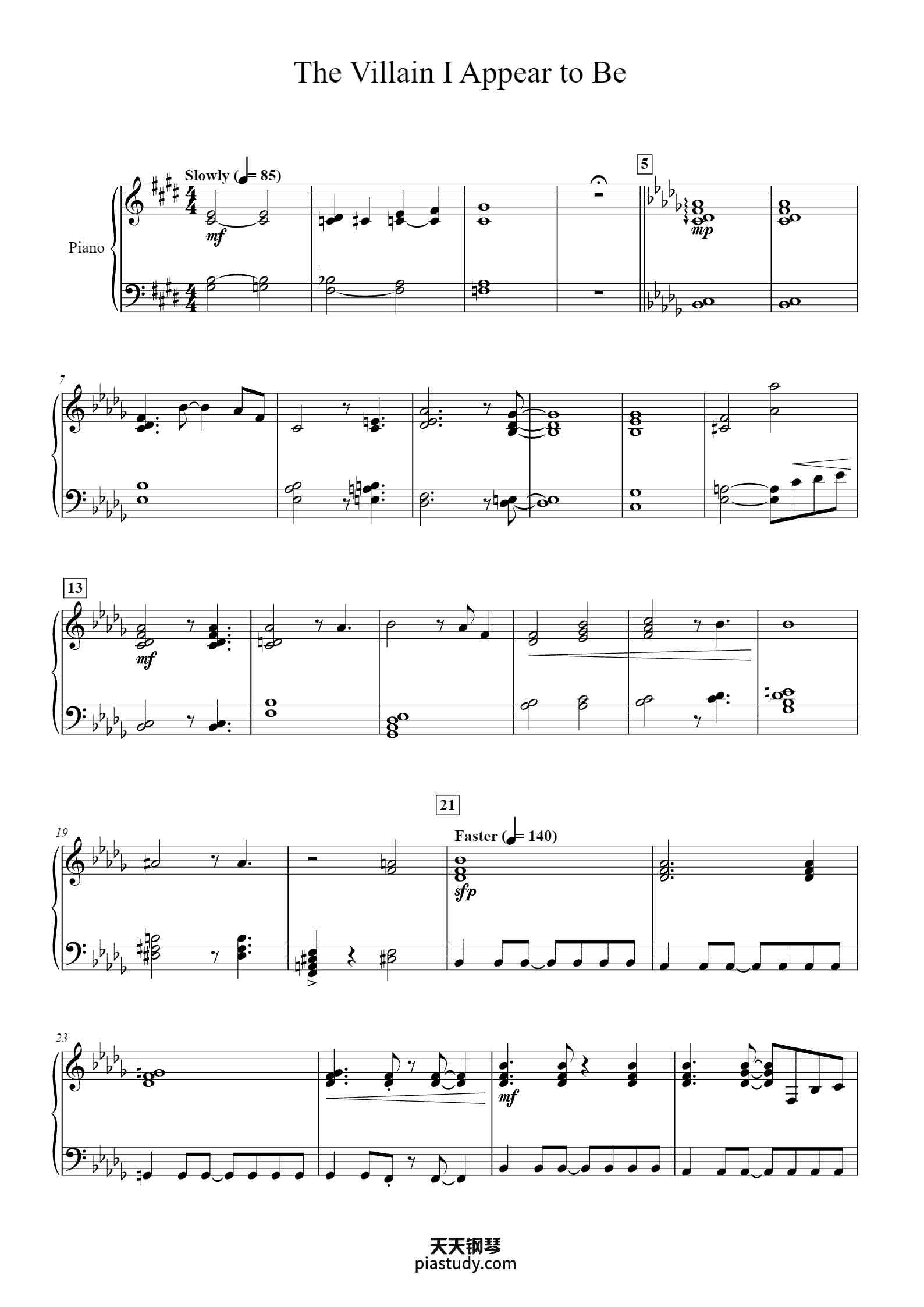 'The Villain I Appear to Be' - Piano Sheet Music By Harcia Turswift ...
