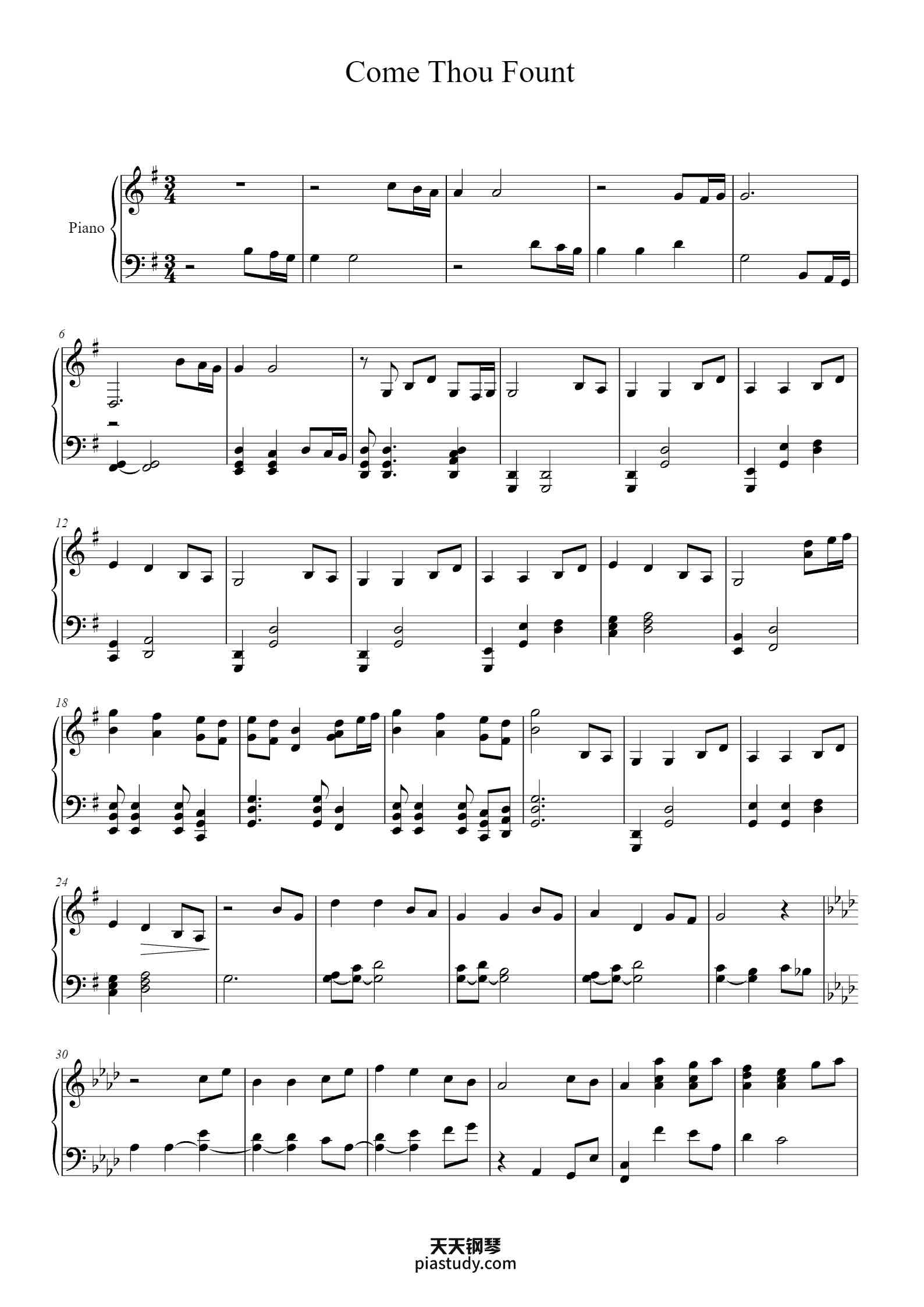 'Come Thou Fount' - Piano Sheet Music By Original music John Wyeth ...