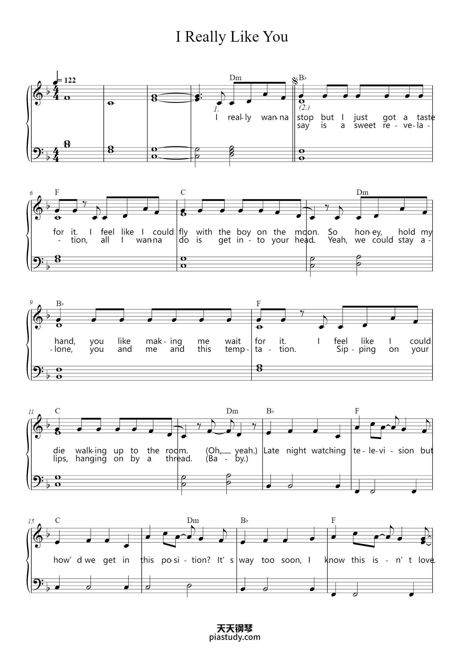 'I Really Like You' - Piano Sheet Music By Words & Music by Peter ...