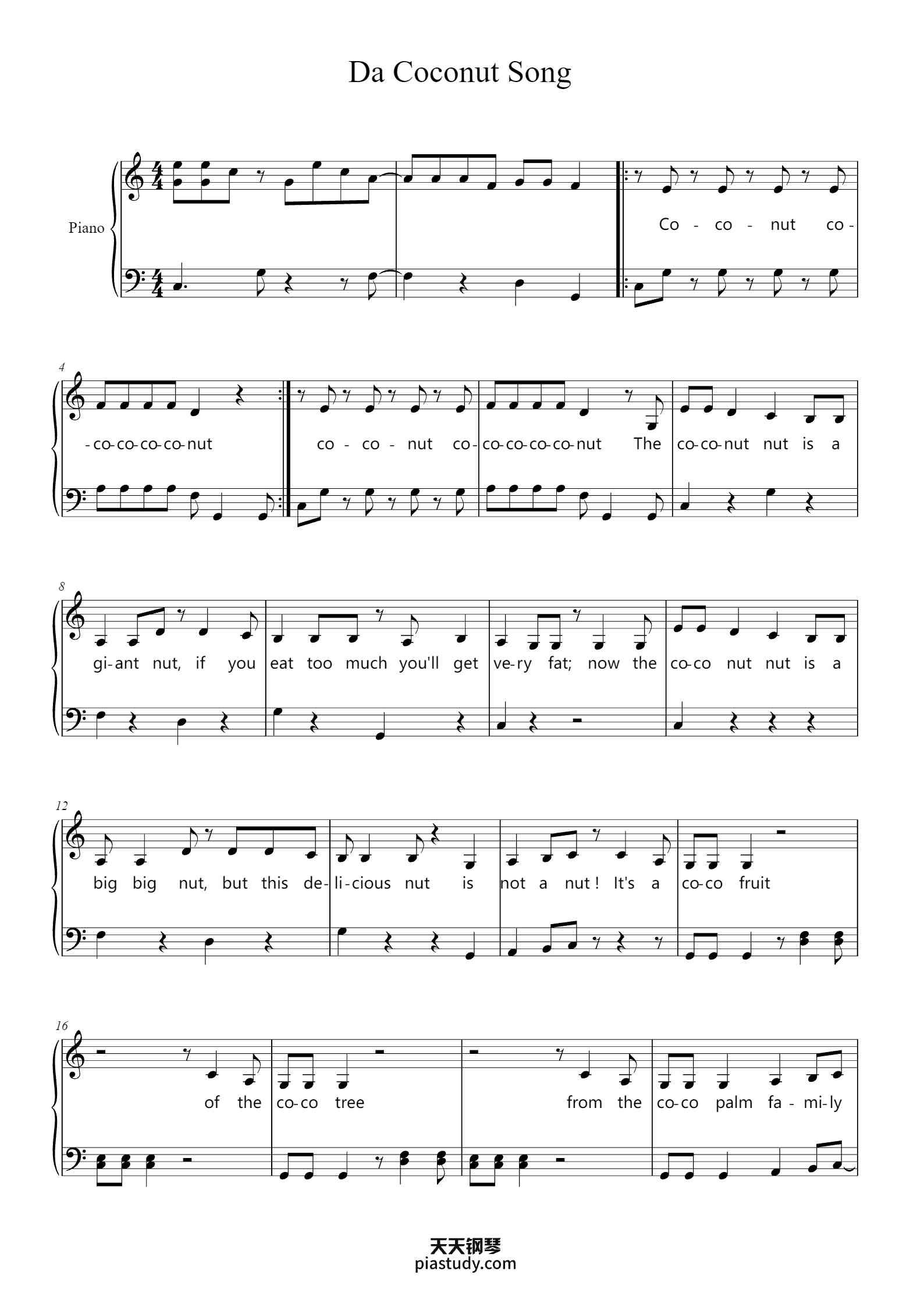 'Da Coconut Song' - Piano Sheet Music By Smokey Mountain | TOPiano