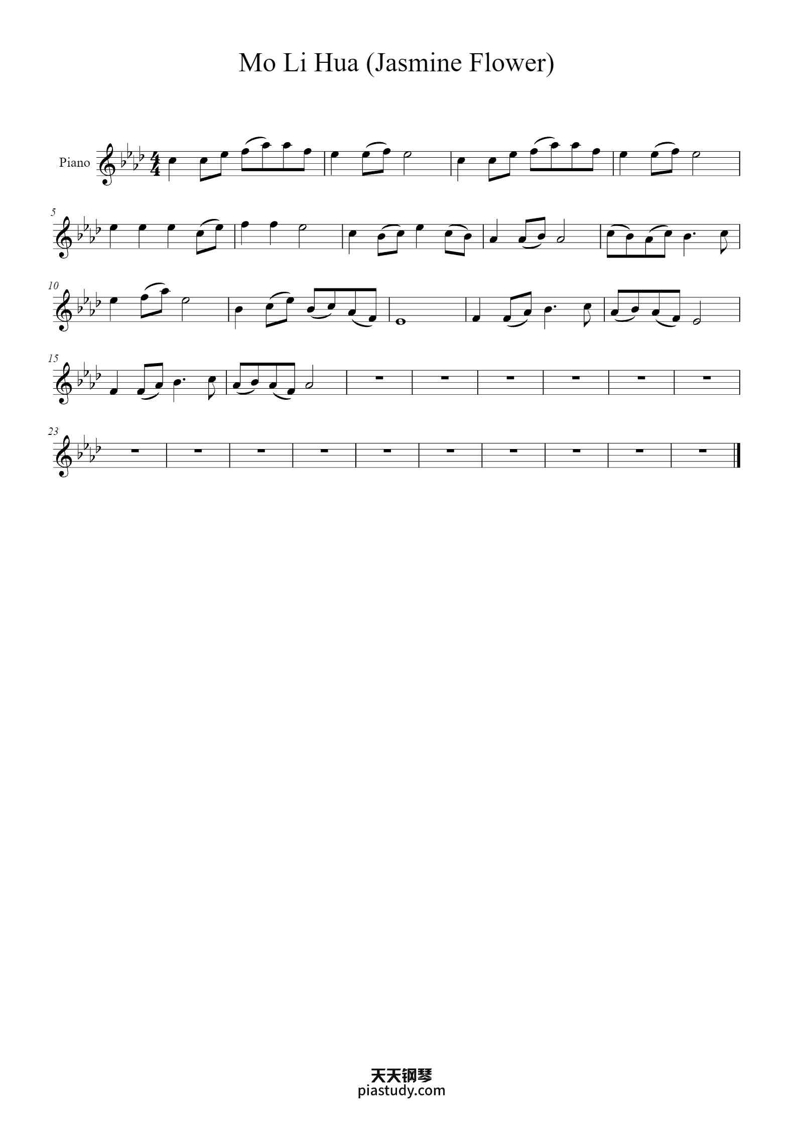 Mo Li Hua (Jasmine Flower)钢琴谱 - Composer - free piano sheet music ...
