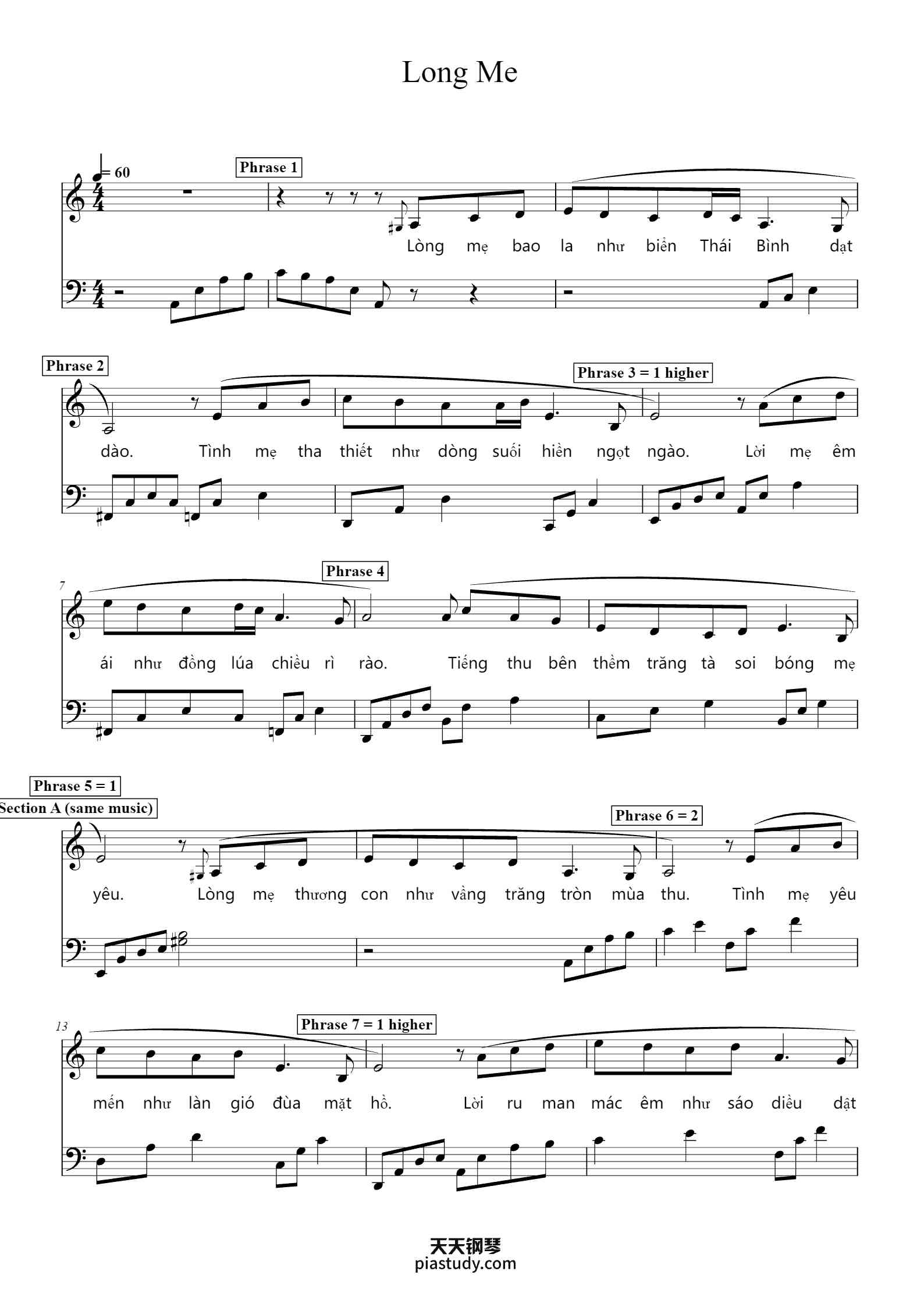 'Long Me' - Piano Sheet Music By Y VÂN Re-formatted: YWCM | TOPiano