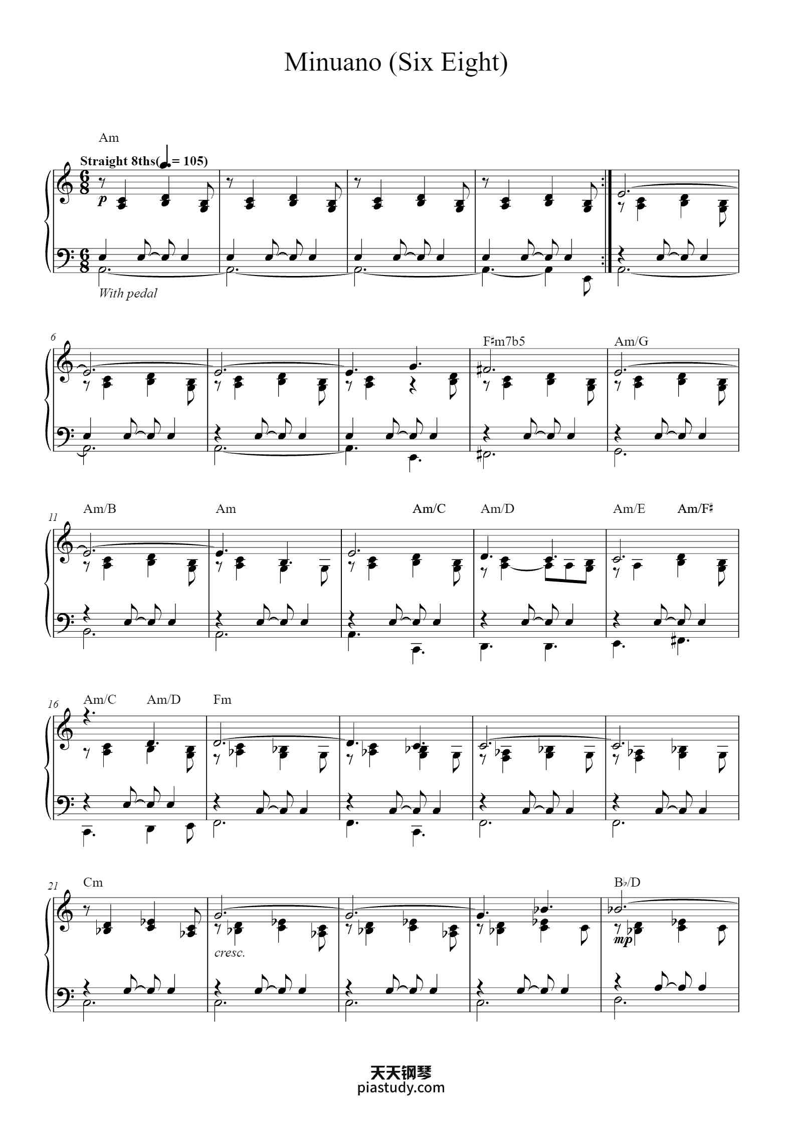 'Minuano (Six Eight)' - Piano Sheet Music By By PAT METHENY and LYLE ...