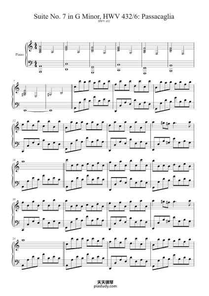 'Suite No. 7 in G Minor, HWV 432: VI. Passacaglia' - Piano Sheet Music By G. F. Händel | TOPiano