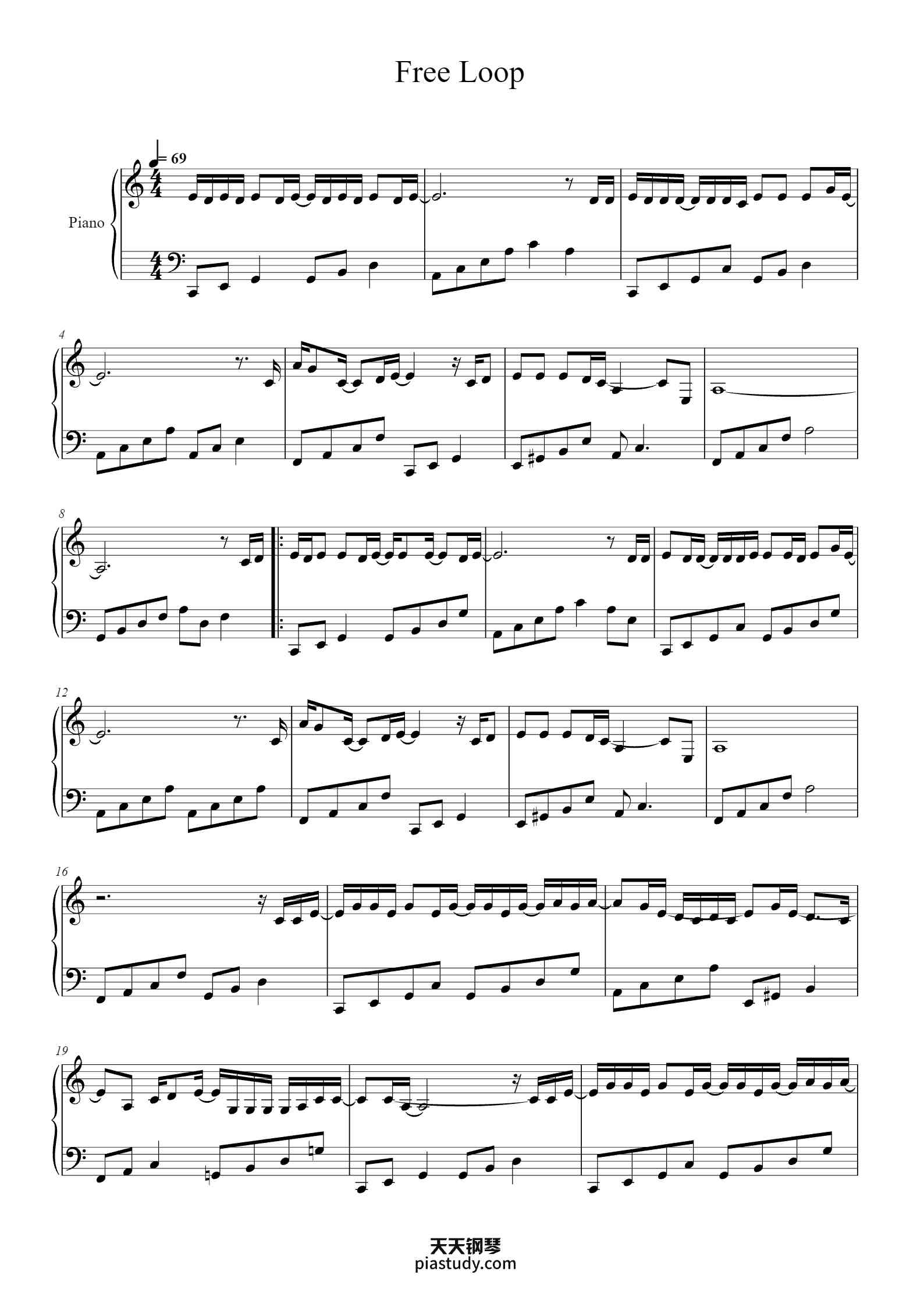 'Free Loop' - Piano Sheet Music By Daniel Powter | TOPiano