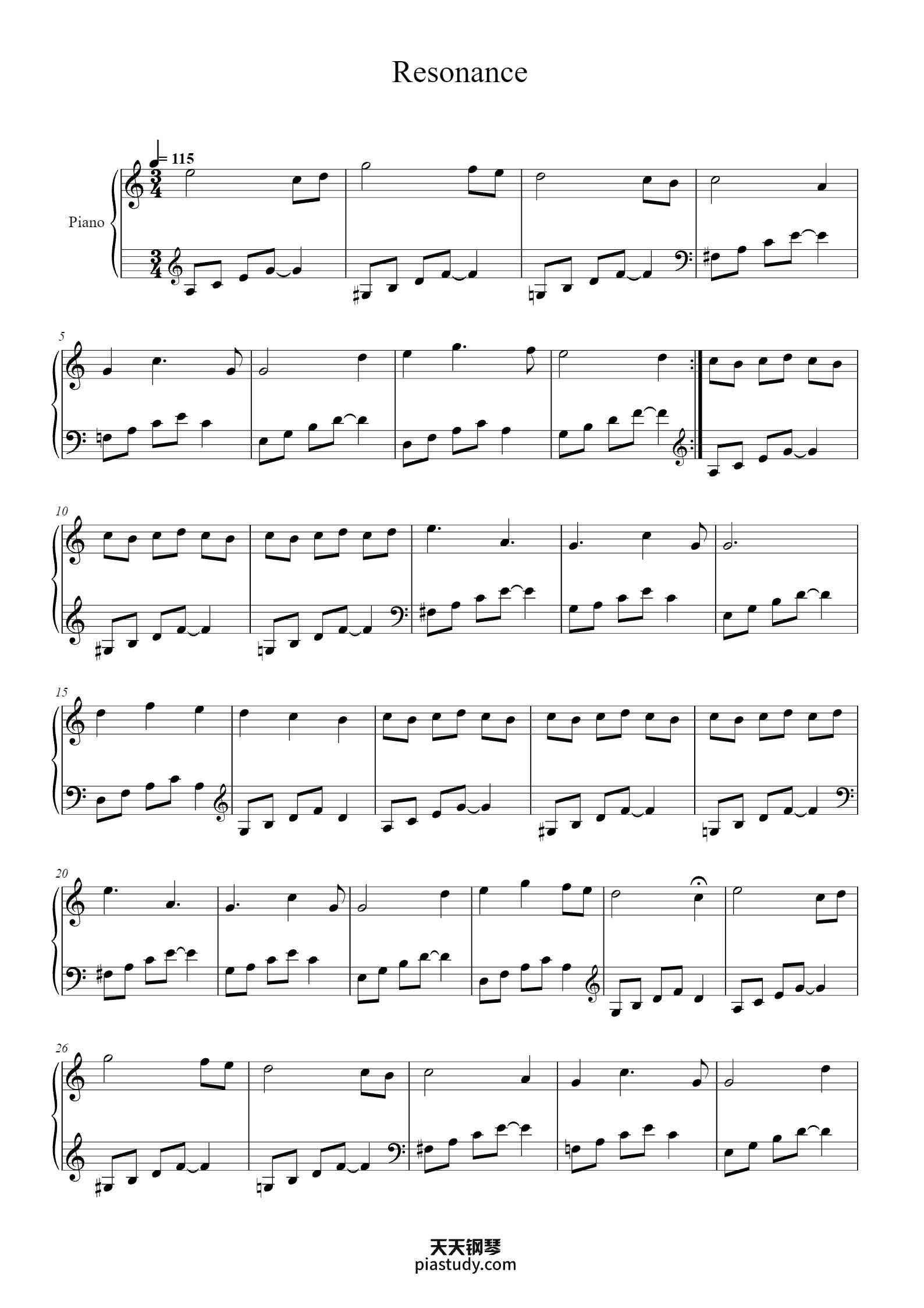 共鸣/Resonance【抒情】钢琴谱 - 小濑村晶 - free piano sheet music - PiaNoproblem
