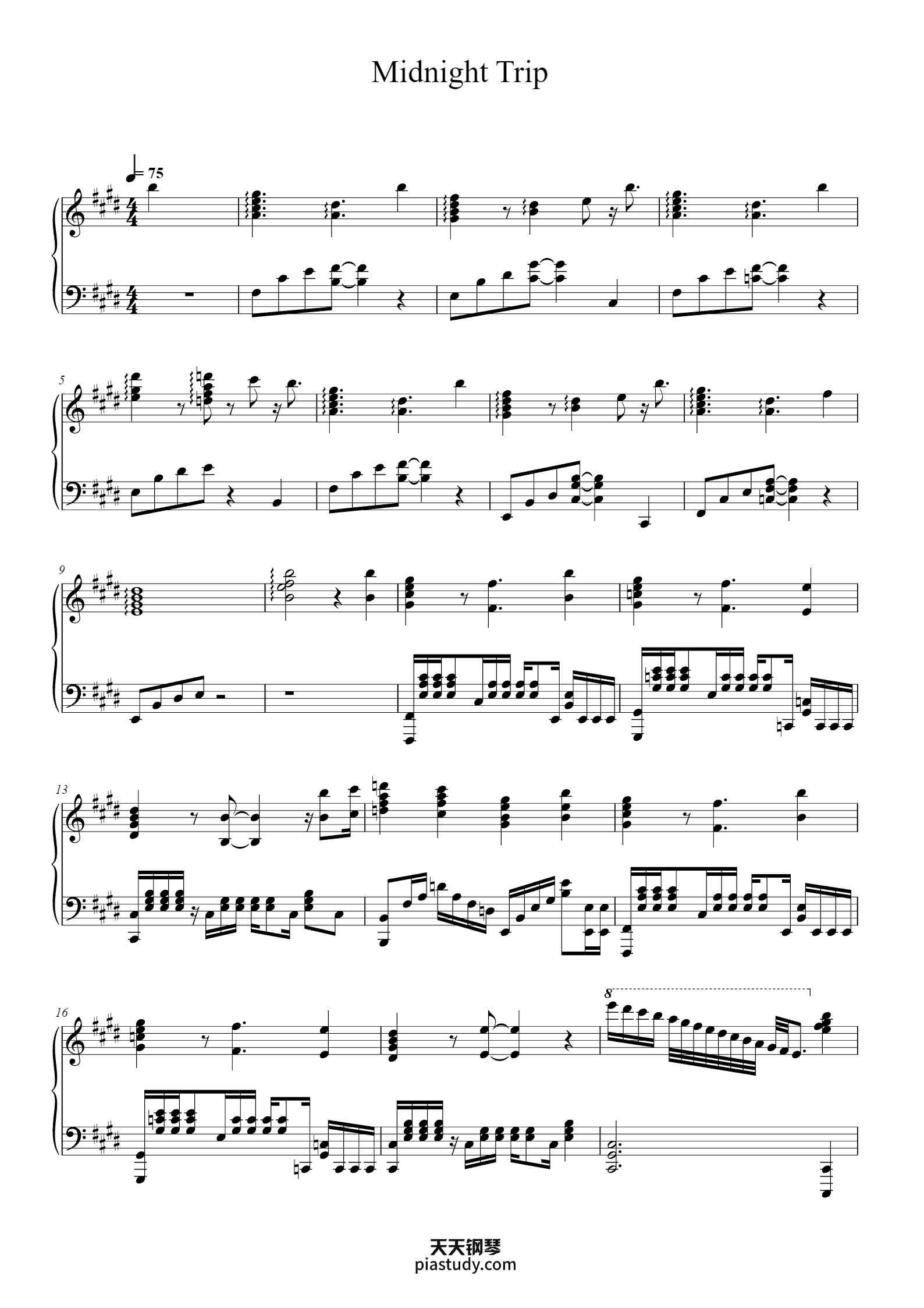 Midnight Trip钢琴谱 - Nor - free piano sheet music - PiaNoproblem