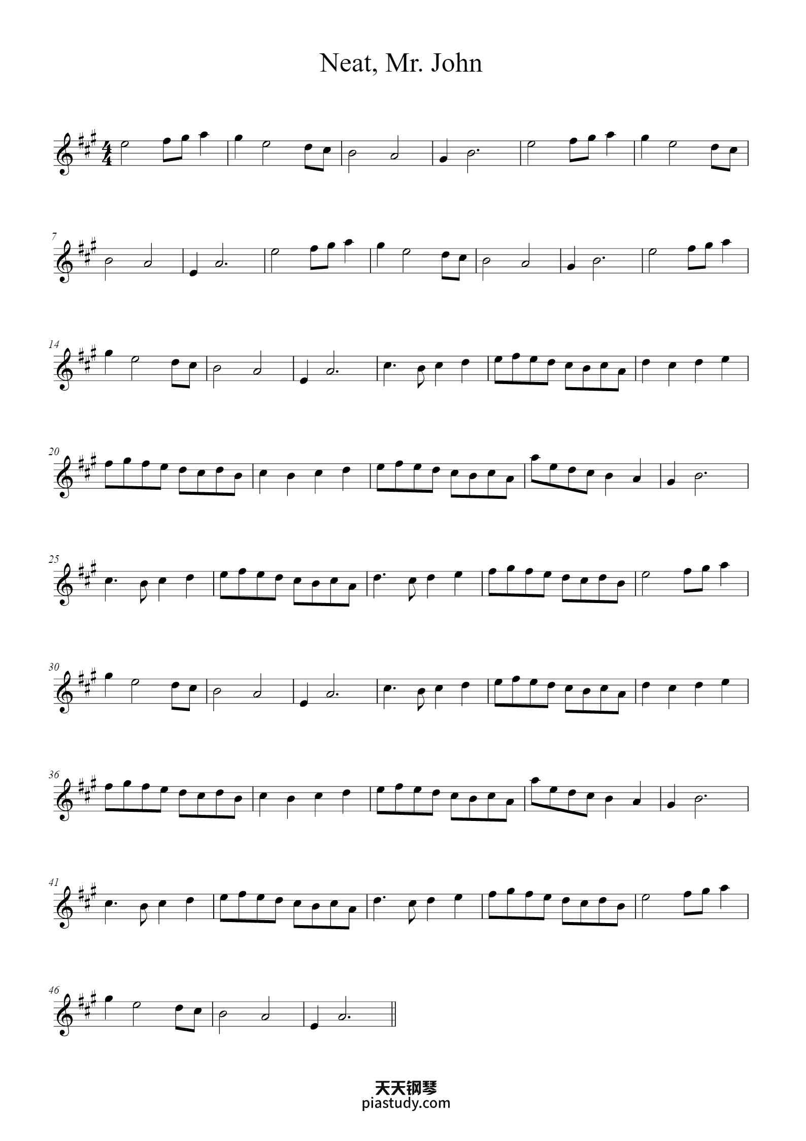Neat, Mr. John钢琴谱 - - free piano sheet music - PiaNoproblem