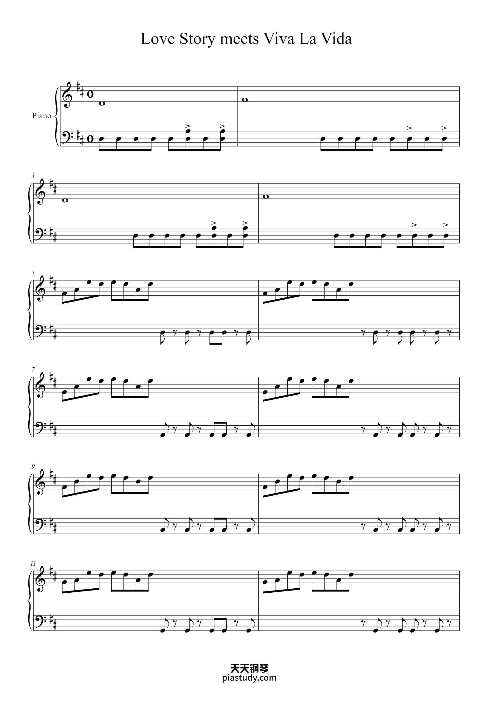 Love Story meets Viva la Vida 钢琴独奏钢琴谱 - The Chainsmokers/Coldplay ...