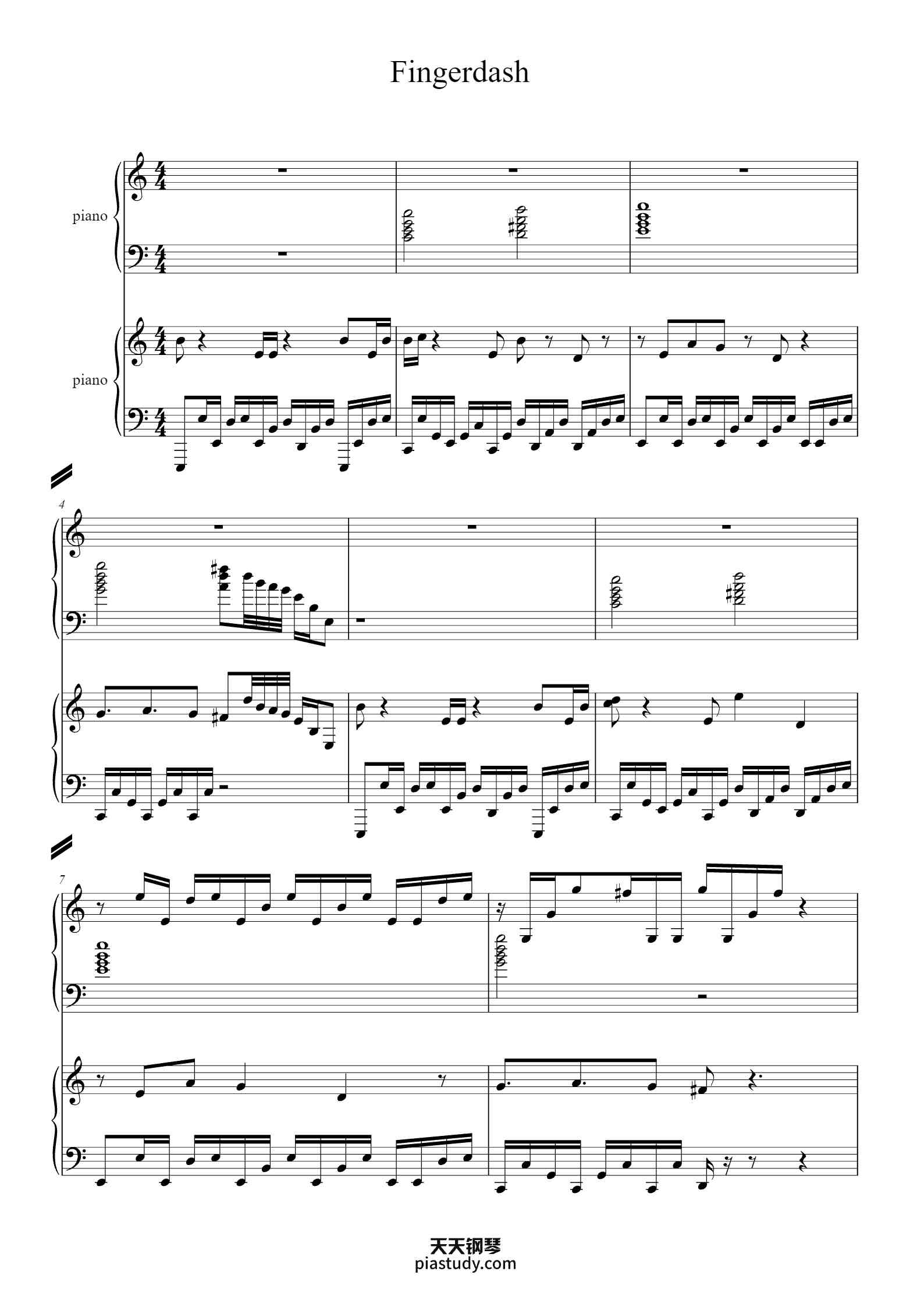 Fingerdash钢琴谱 - - free piano sheet music - PiaNoproblem