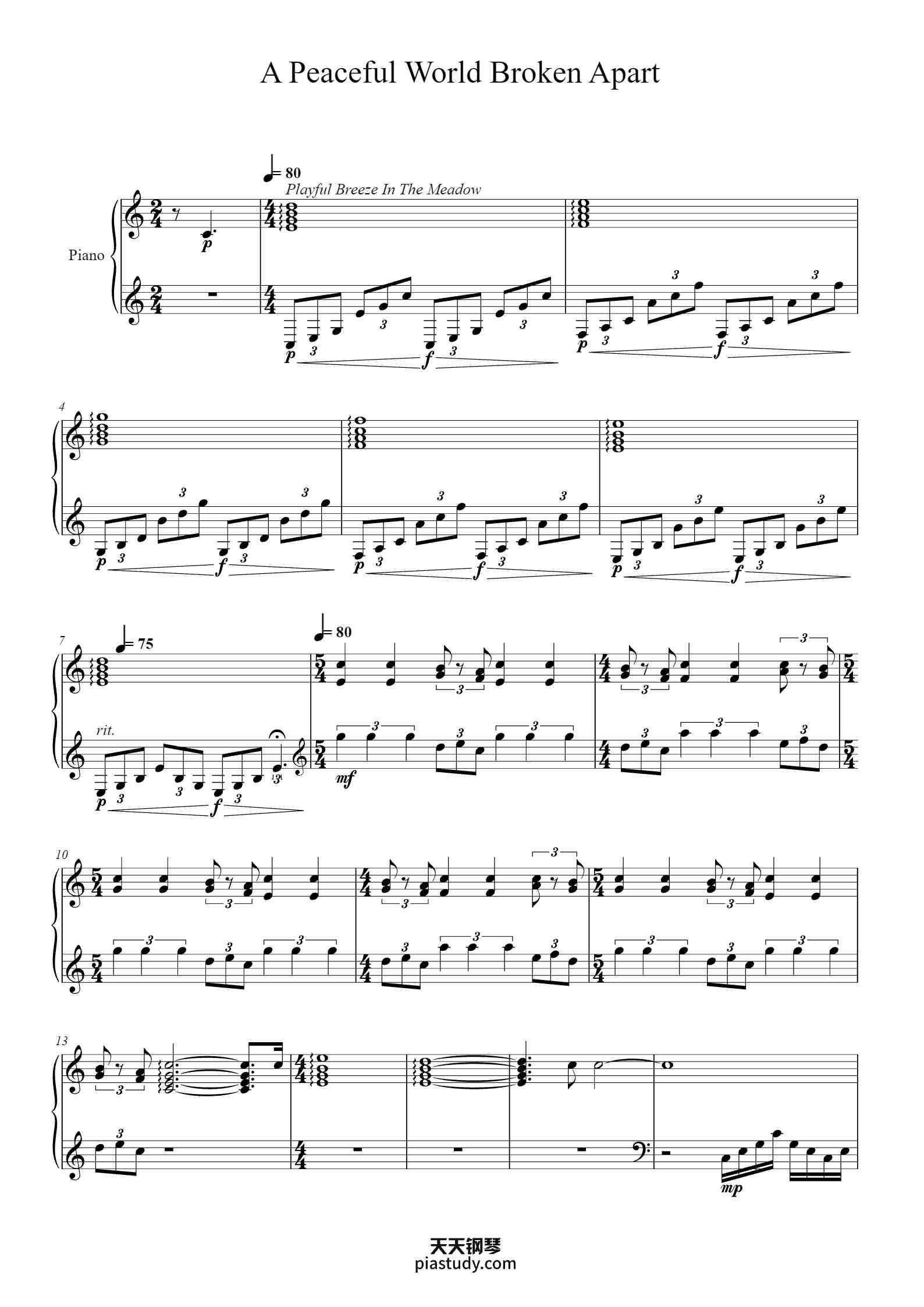 A Peaceful World Broken Apart钢琴谱 - Tyler Beeson - free piano sheet ...