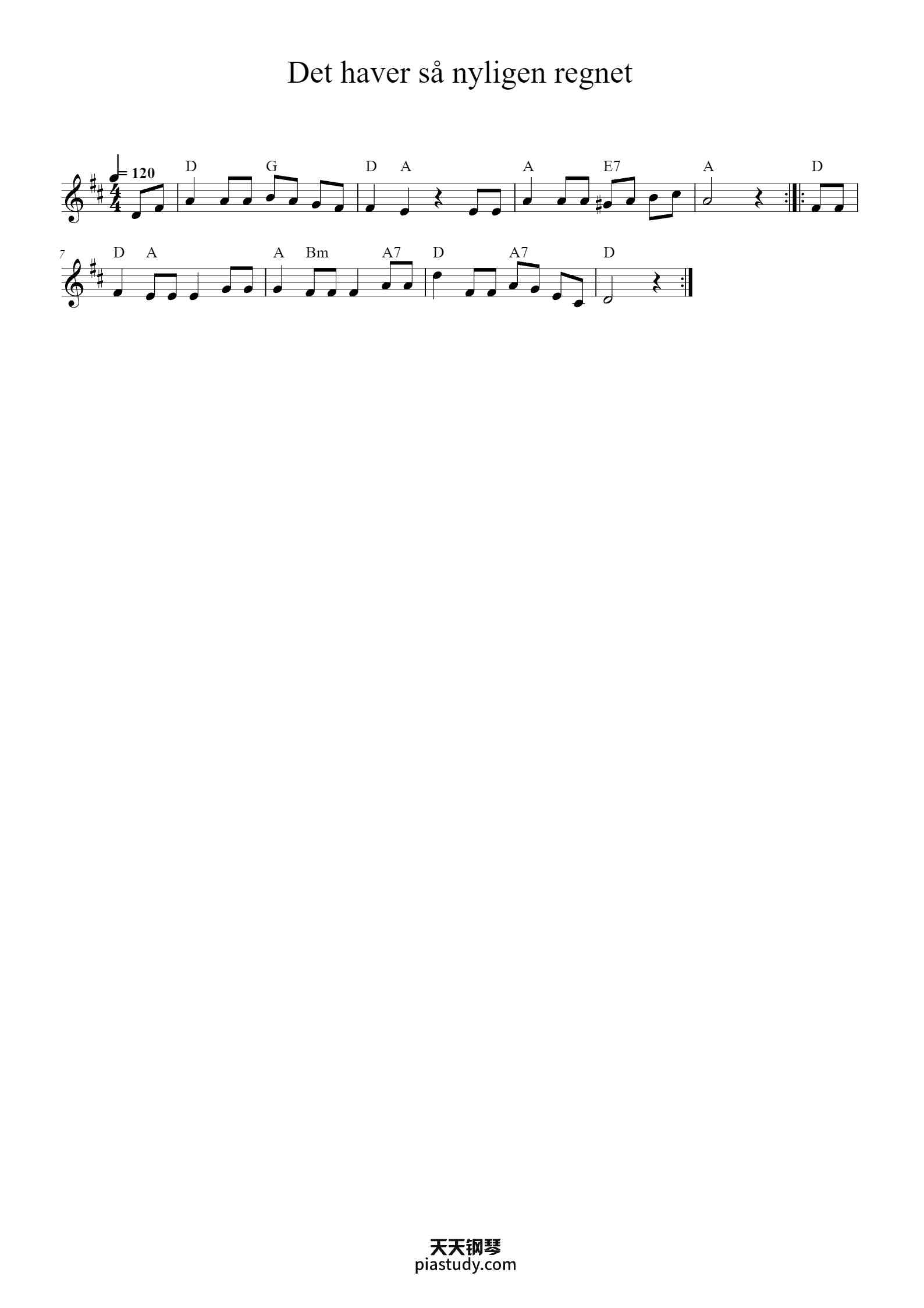 'Det haver så nyligen regnet' - Piano Sheet Music By anon. | TOPiano