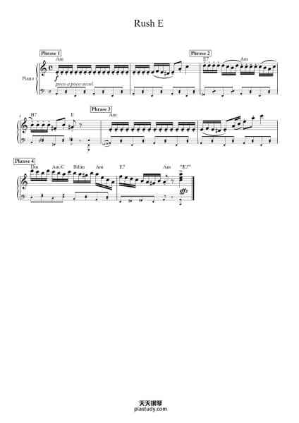 'Rush E' - Piano Sheet Music By Andrew Wrangell arr. YWCMl | TOPiano