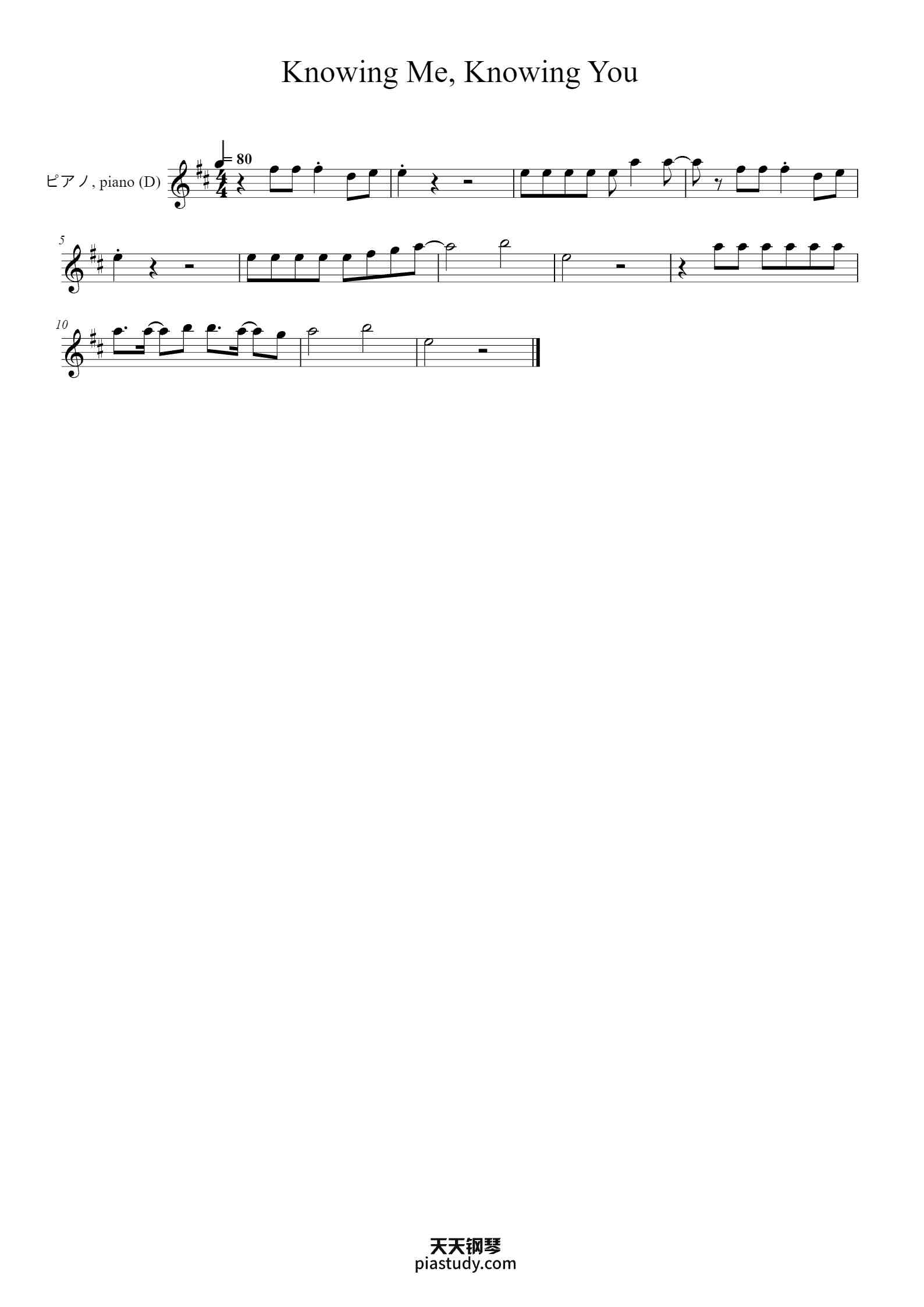 Knowing Me, Knowing You钢琴谱 - - free piano sheet music - PiaNoproblem