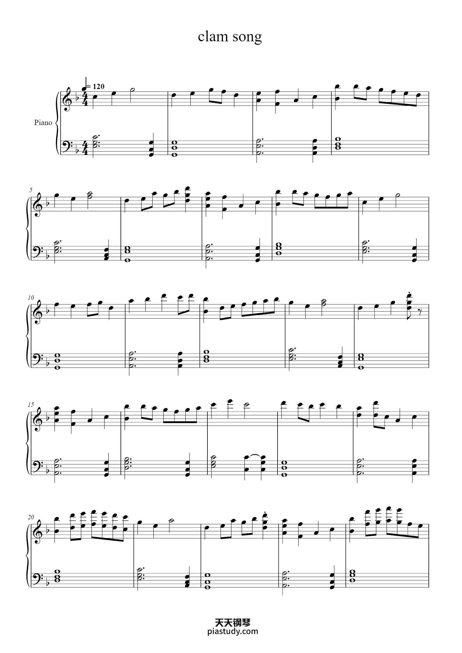 Clam Song钢琴谱 - Gabriel Garabedian - free piano sheet music - PiaNoproblem
