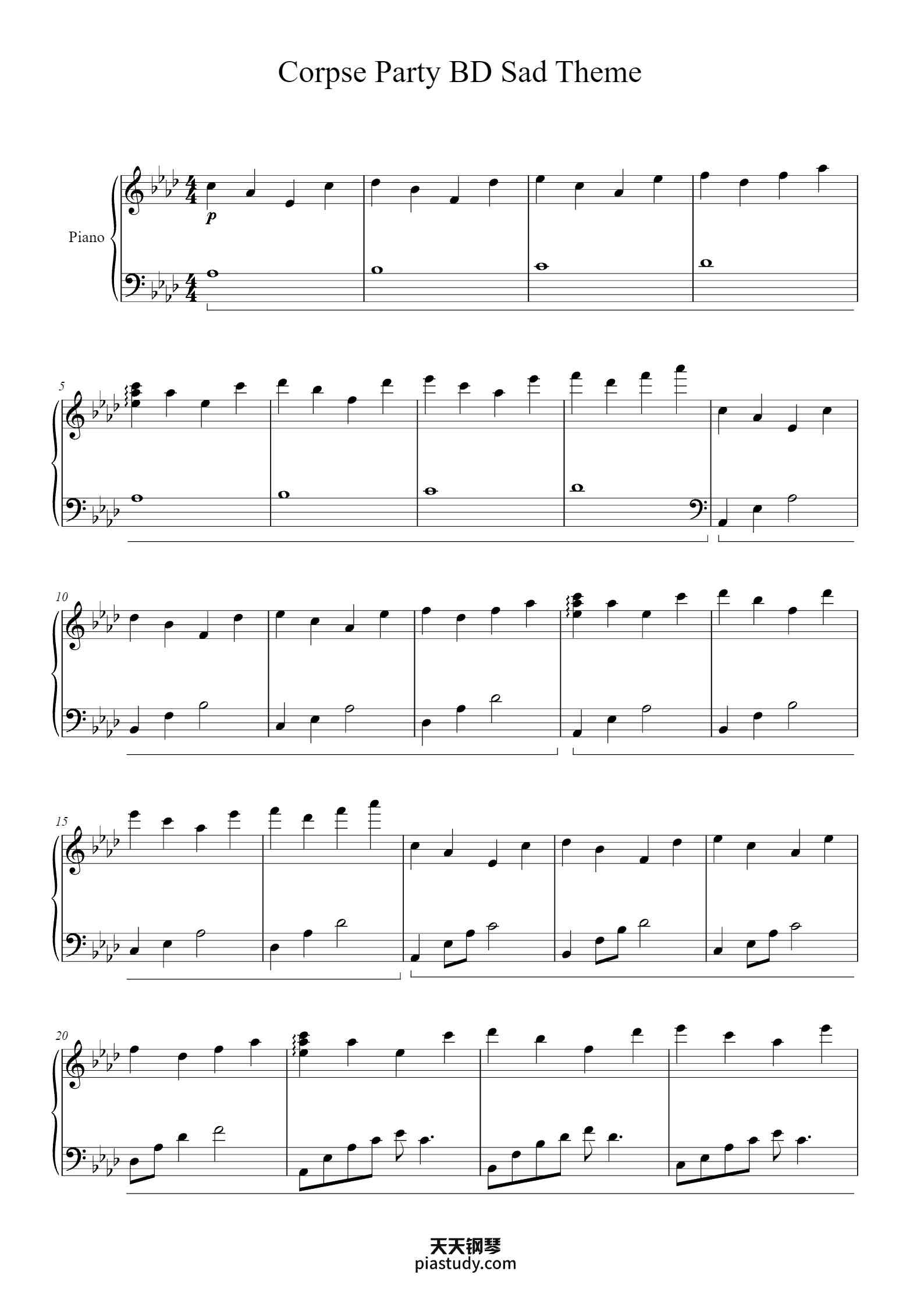 'Corpse Party BD Sad Theme Piano Arrange' - Piano Sheet Music By 濱田智之 ...