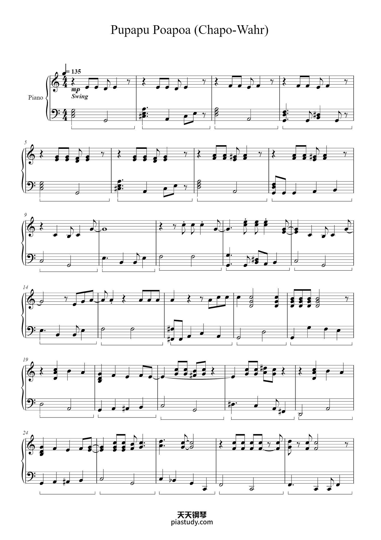Pupapu Poapoa (Chapo-Wahr)钢琴谱 - Kemmei Adachi - free piano sheet music ...
