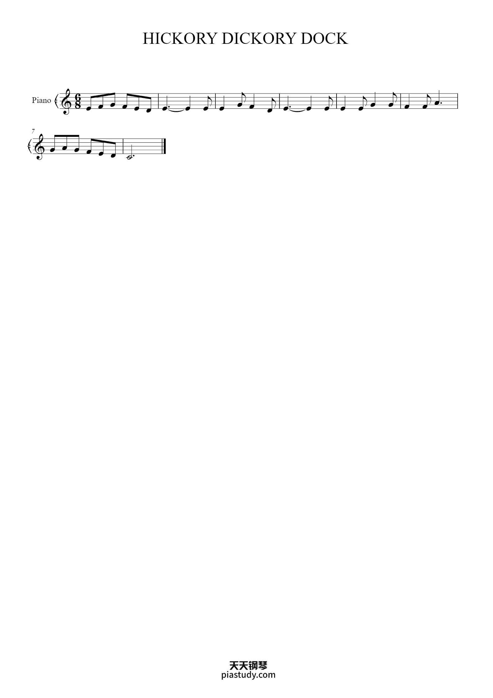 'Hickory Dickory Dock' - Piano Sheet Music By Traditional | TOPiano