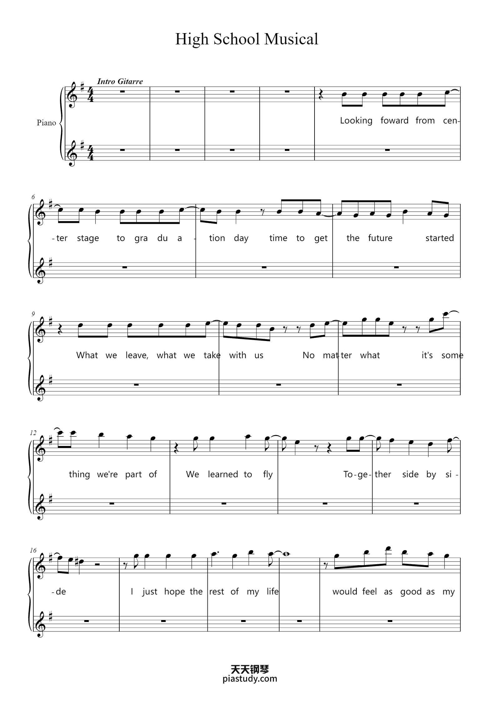 'High School Musical' - Piano Sheet Music By xxx | TOPiano