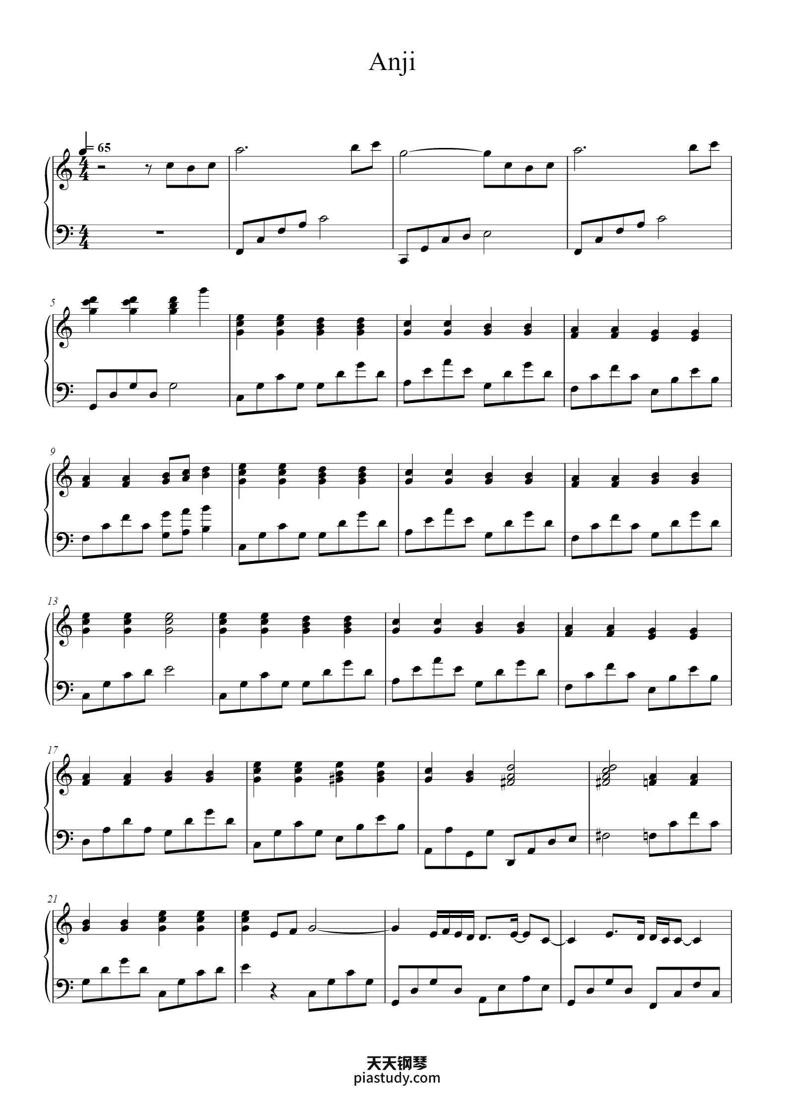 'Anji' - Piano Sheet Music By Anji | TOPiano