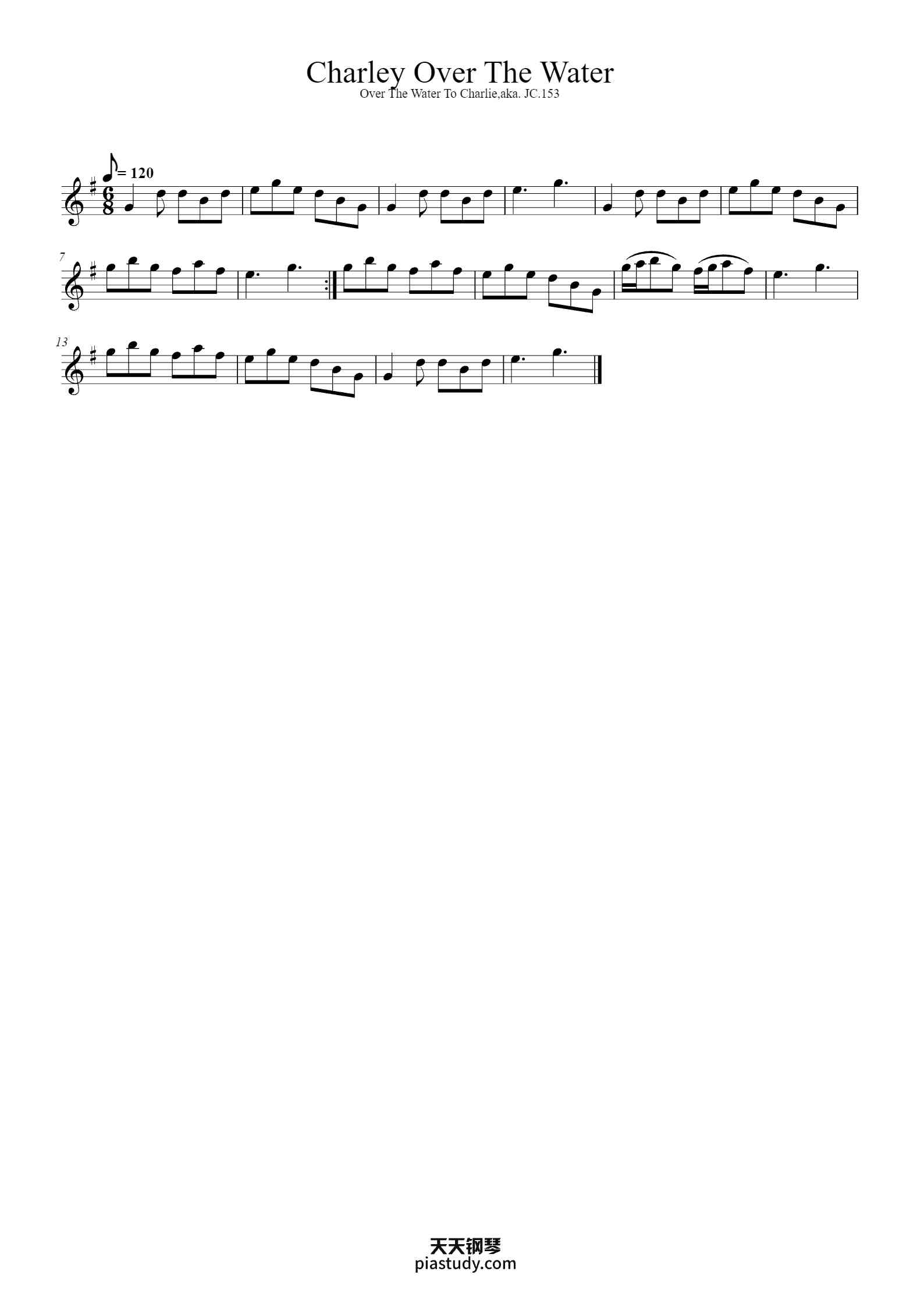 Charley Over The Water钢琴谱 - - free piano sheet music - PiaNoproblem