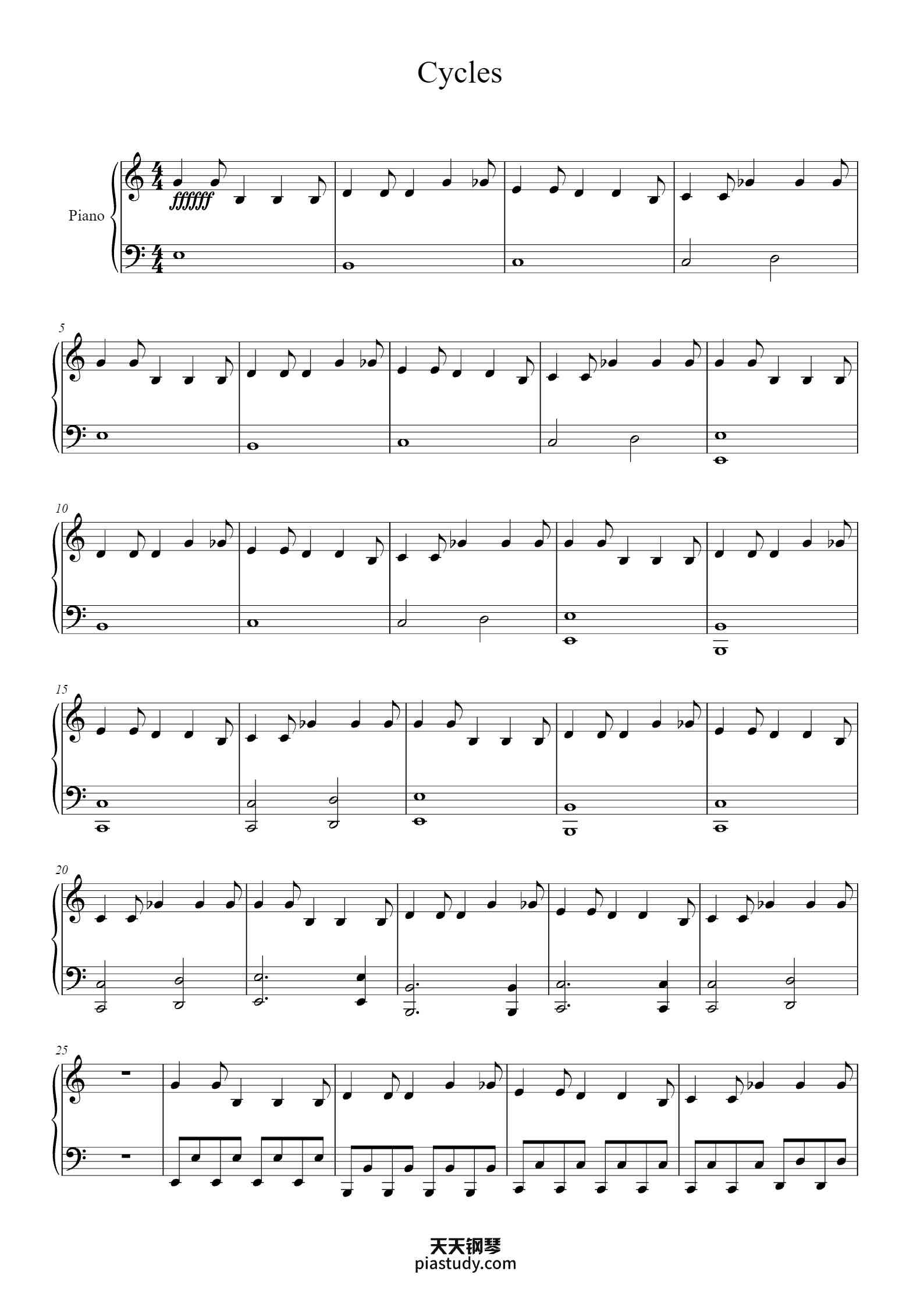 Cycles钢琴谱 - DJVI - free piano sheet music - PiaNoproblem