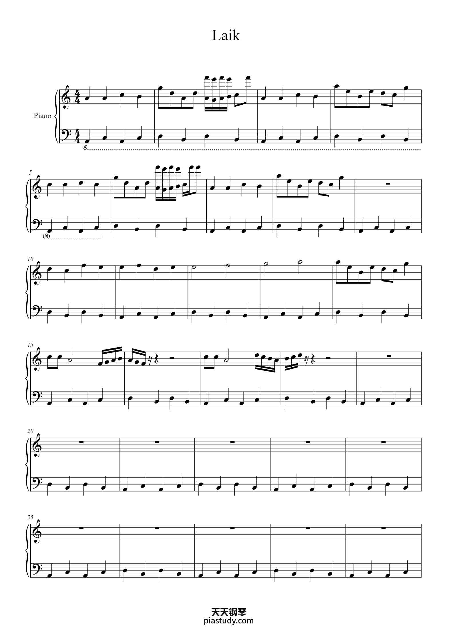 Laik钢琴谱 - me - free piano sheet music - PiaNoproblem
