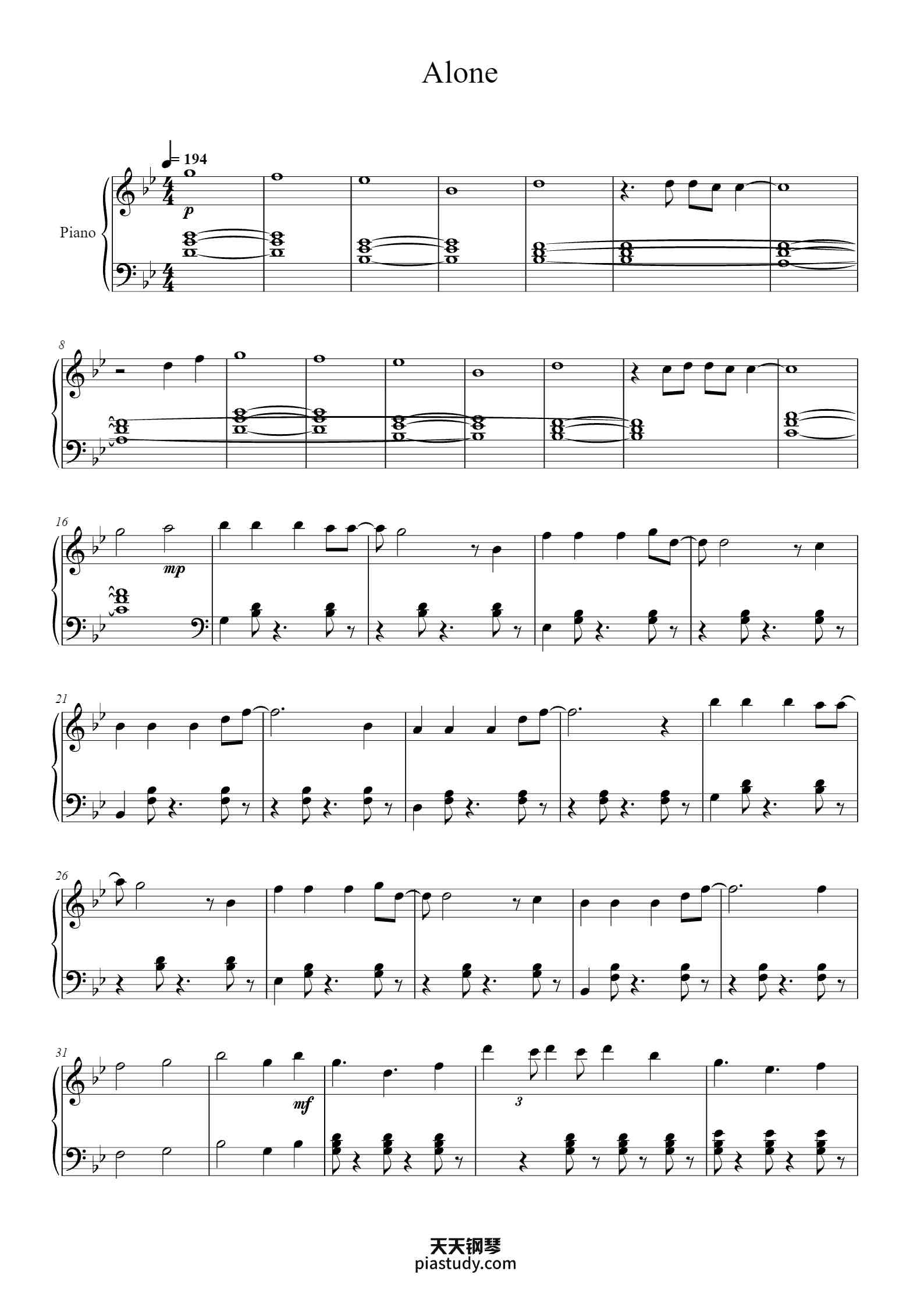 'Alone Alan Walker' - Piano Sheet Music By Alan Walker/Jesper Borgen ...
