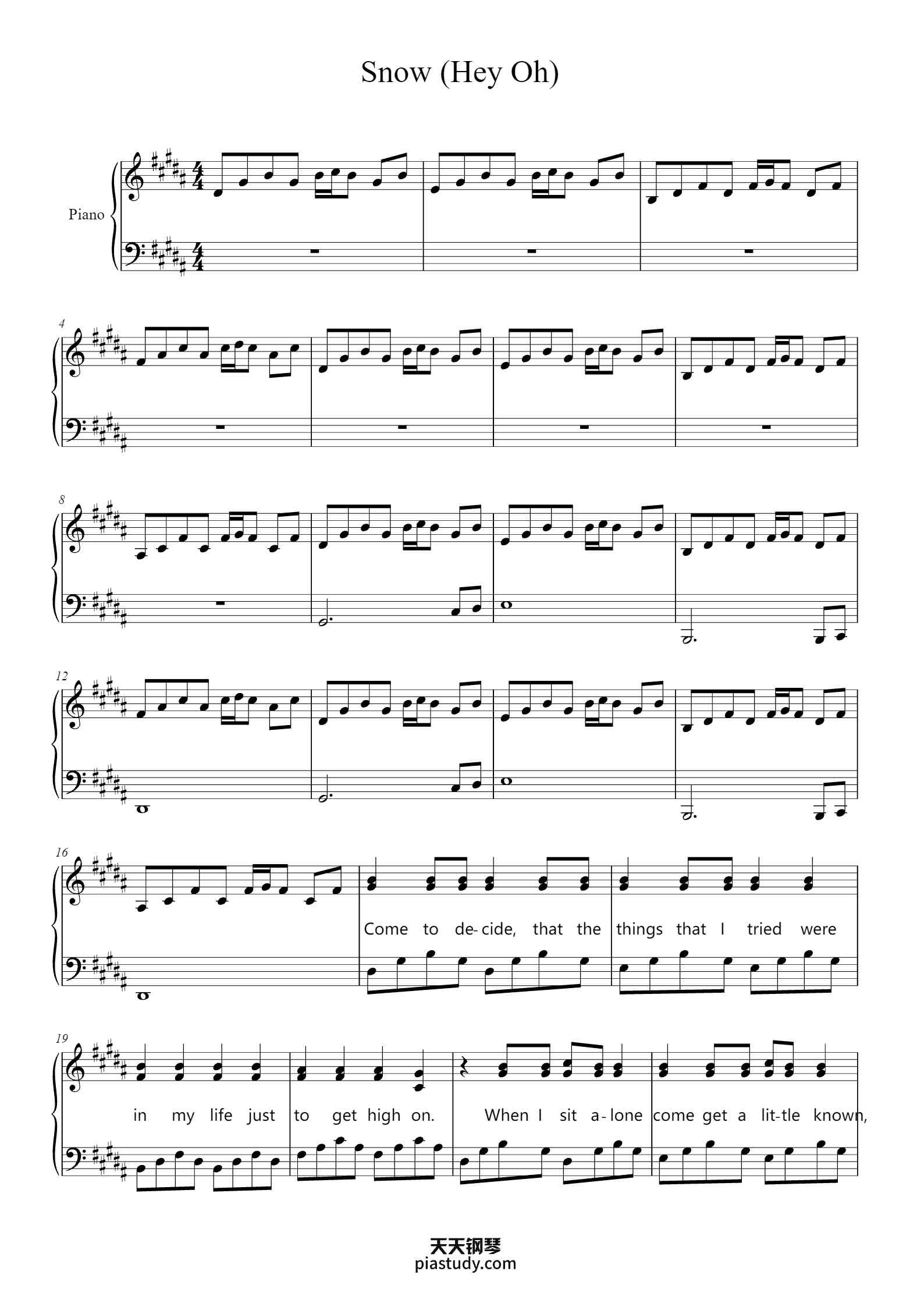 Snow (Hey Oh)钢琴谱 - - free piano sheet music - PiaNoproblem